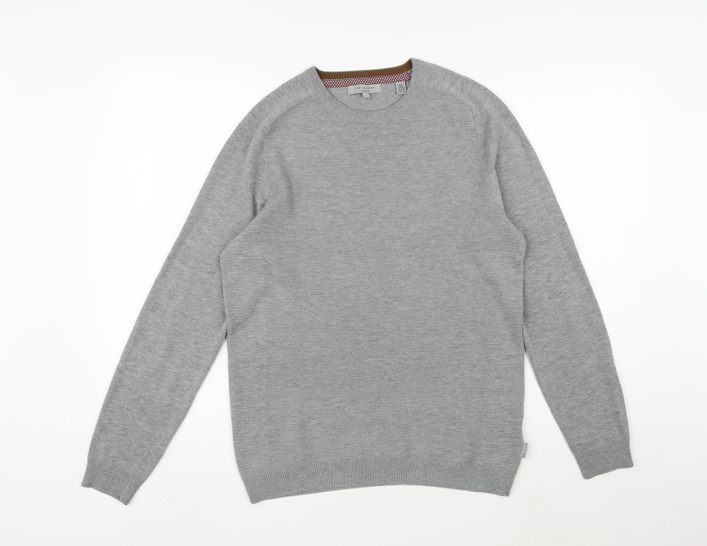Ted Baker Mens Grey Round Neck Cotton Pullover Jumper Size S Long Slee ...