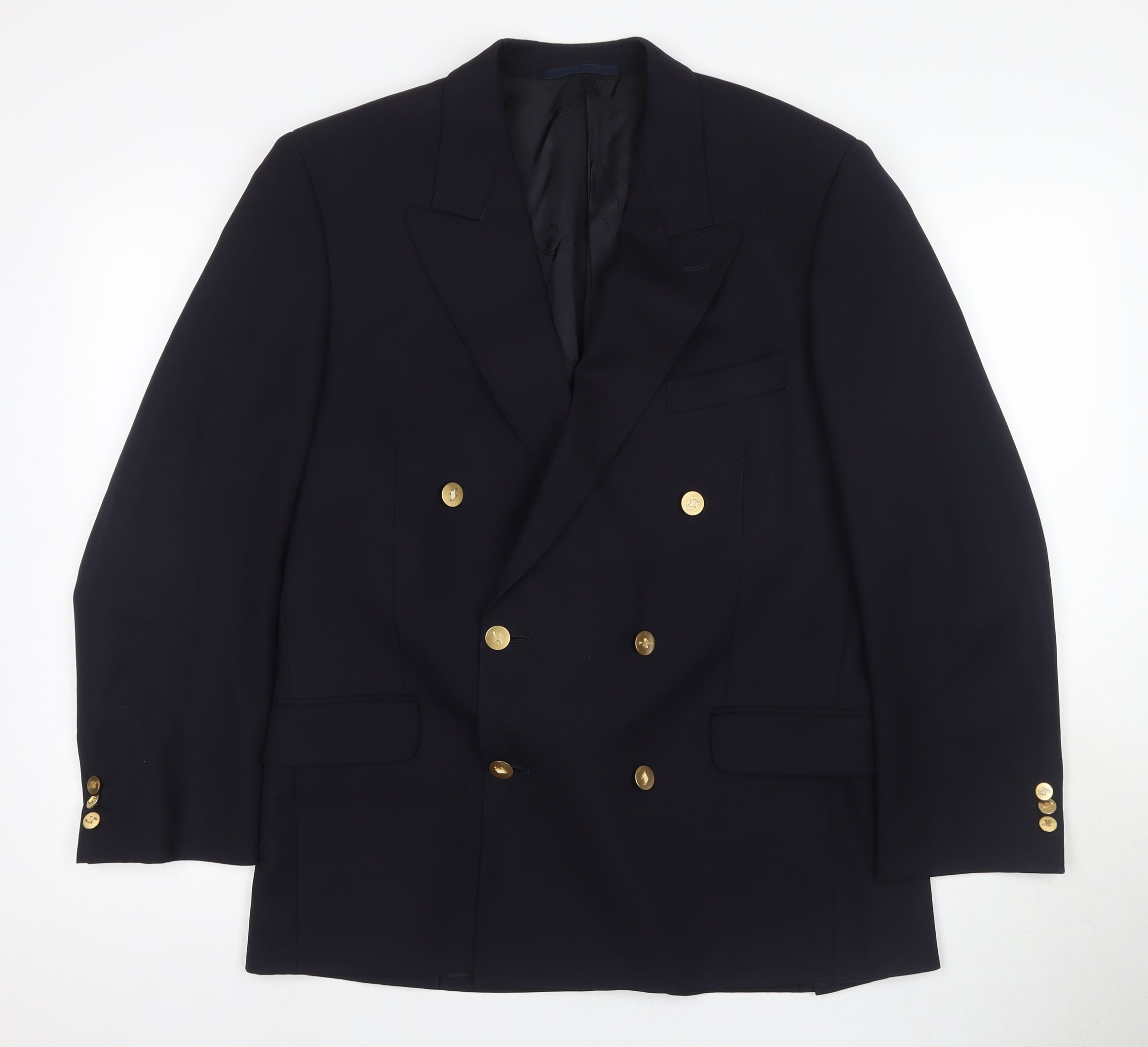 Jaeger Men's Blue Double-Breasted Wool Blazer, 48S – Preworn