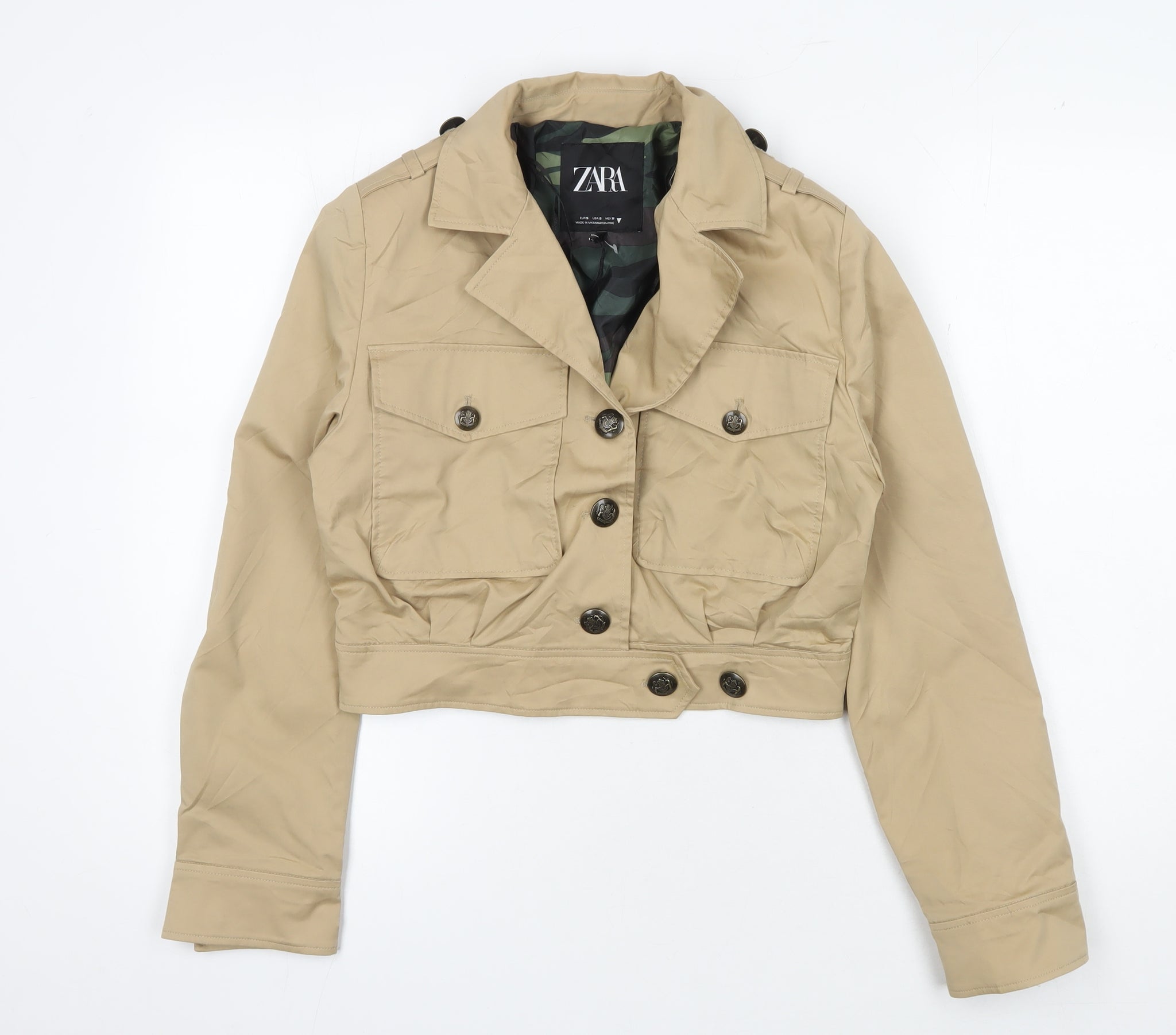 Zara Women's Beige Cropped Jacket, S, Button Accents – Preworn