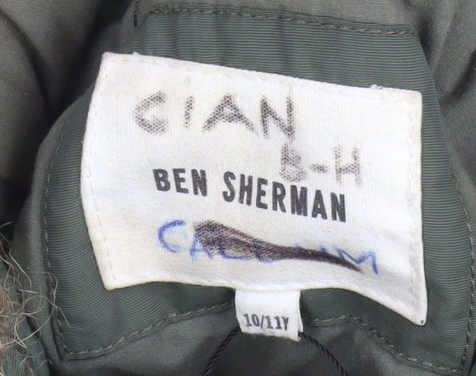 Ben Sherman Boys Green Hooded Parka Coat 10-11 Years Nylon Padded Wint ...