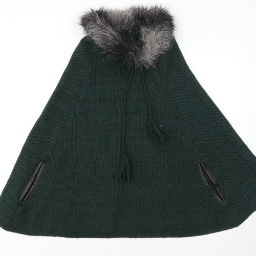 Next Women’s Green Chunky-Knit Faux Fur Trim Cape Medium – Preworn