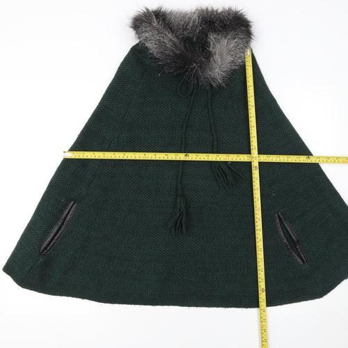 Next Women’s Green Chunky-Knit Faux Fur Trim Cape Medium – Preworn