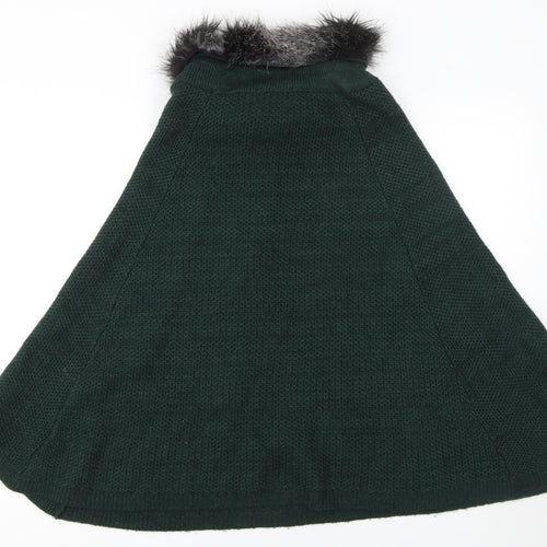 Next Women’s Green Chunky-Knit Faux Fur Trim Cape Medium – Preworn