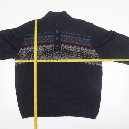 Tricots St. Raphael Men's Blue Fair Isle Henley Wool Jumper XL – Preworn