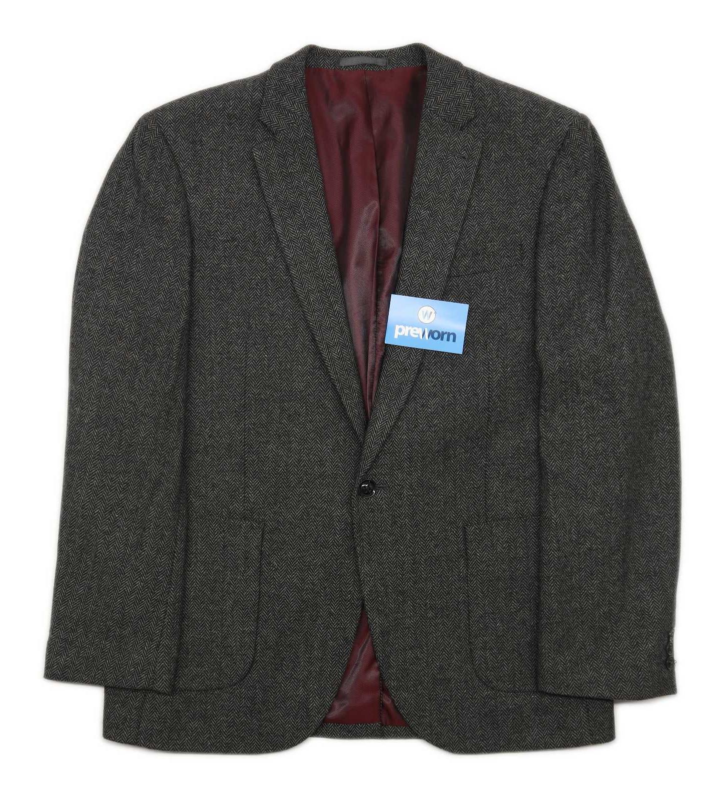 B&W Mens Wool Blend Herringbone Grey Suit Jacket 42 Chest (Long) – Preworn