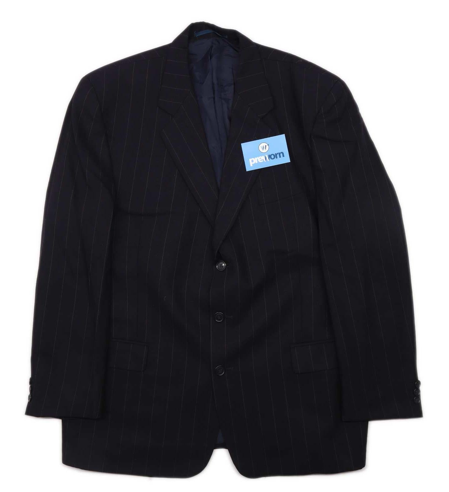 Jeremy Strauss Mens Wool Striped Blue Suit Jacket 44 Chest (Regular ...