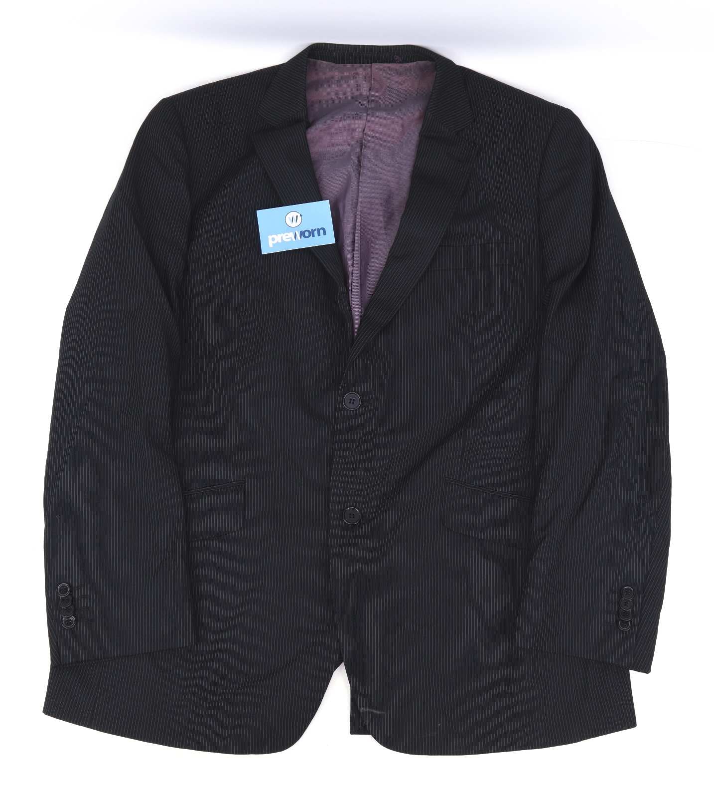 George Mens Striped Black Suit Jacket 42 Chest (Regular) – Preworn