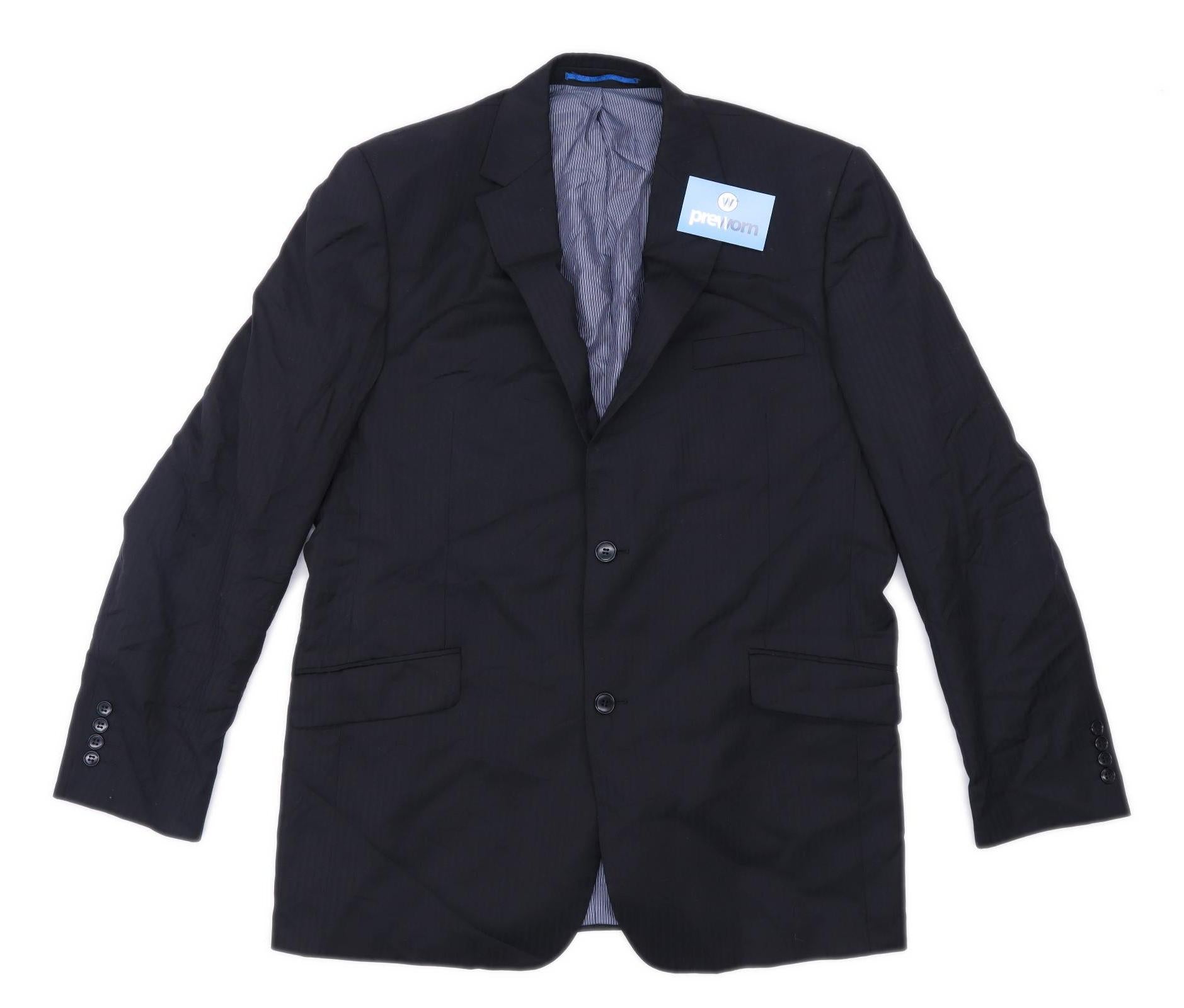 Daniel Hechter Mens Wool Blend Striped Black Suit Jacket 44 Chest (Lon ...