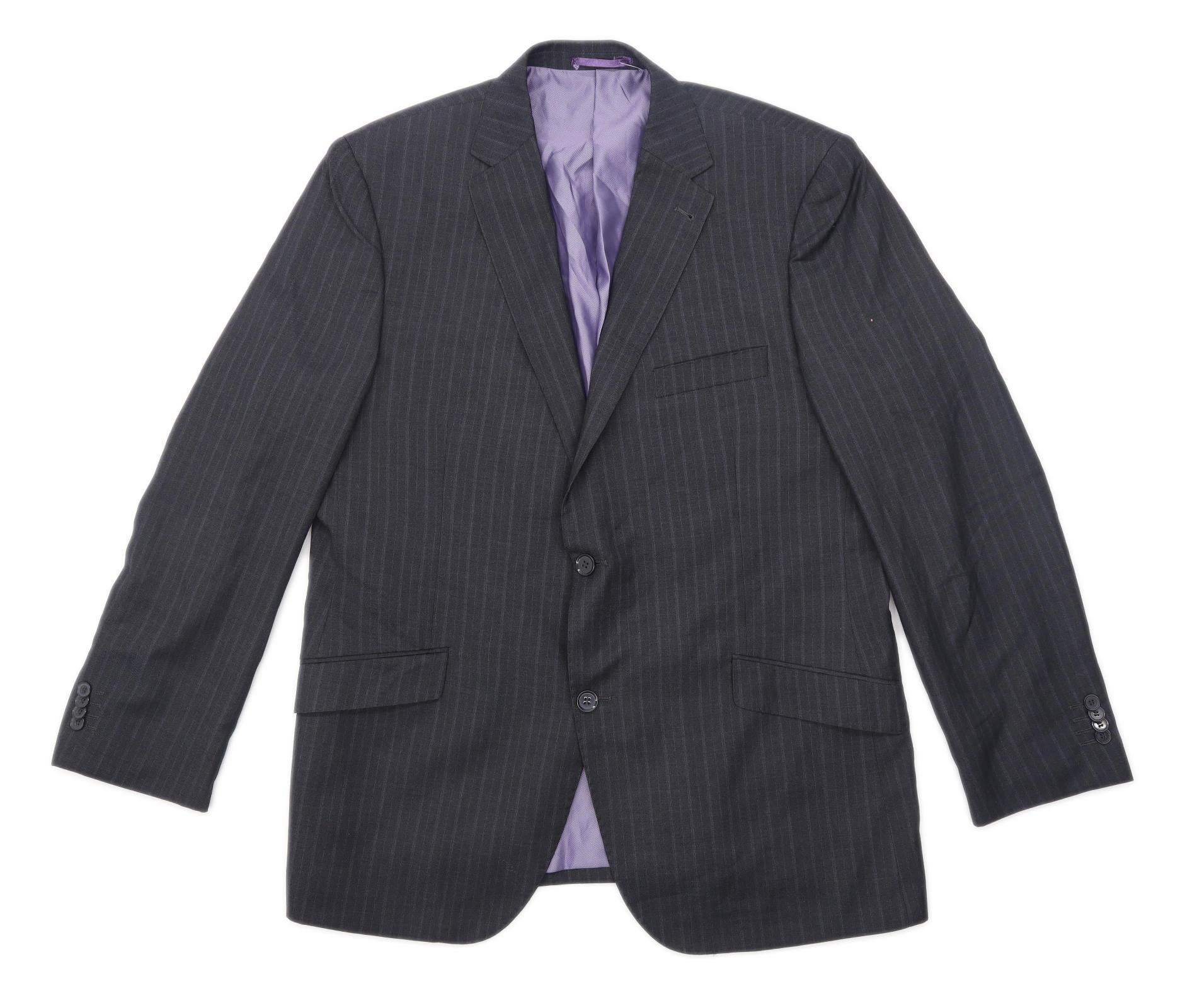 George Mens Striped Black Suit Jacket 44 Chest (Regular) – Preworn