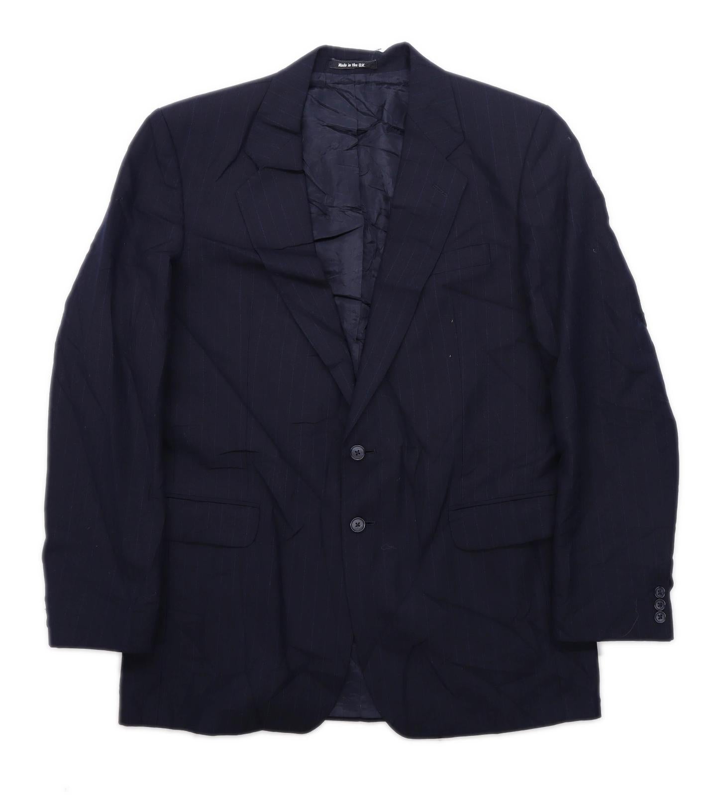 St Michael Mens Wool Blend Striped Blue Suit Jacket 42 Chest (Regular ...