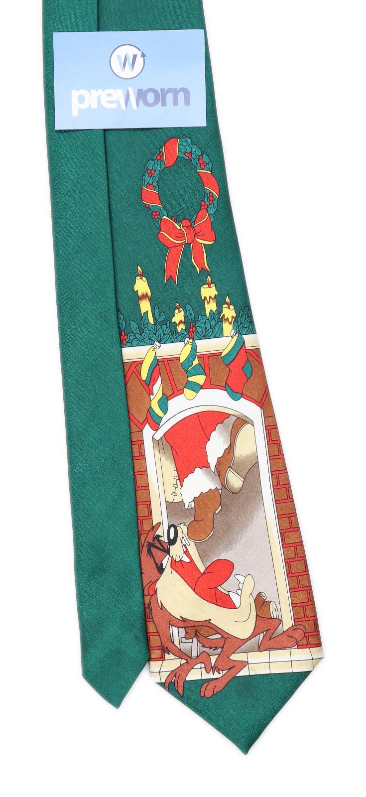 Christmas Tasmanian Devil Monza Mens Green Character Wide Fit Tie – Preworn