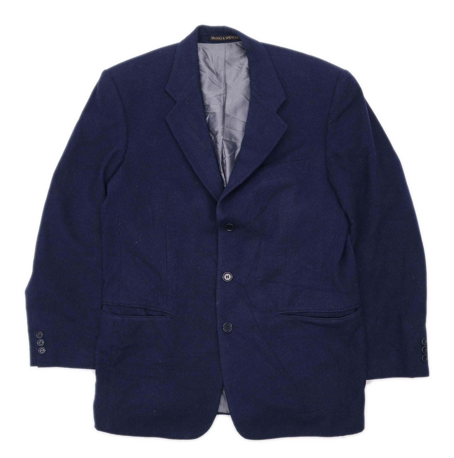 St Michael Mens Wool Blend Blue Suit Jacket 40 Chest (Short) – Preworn