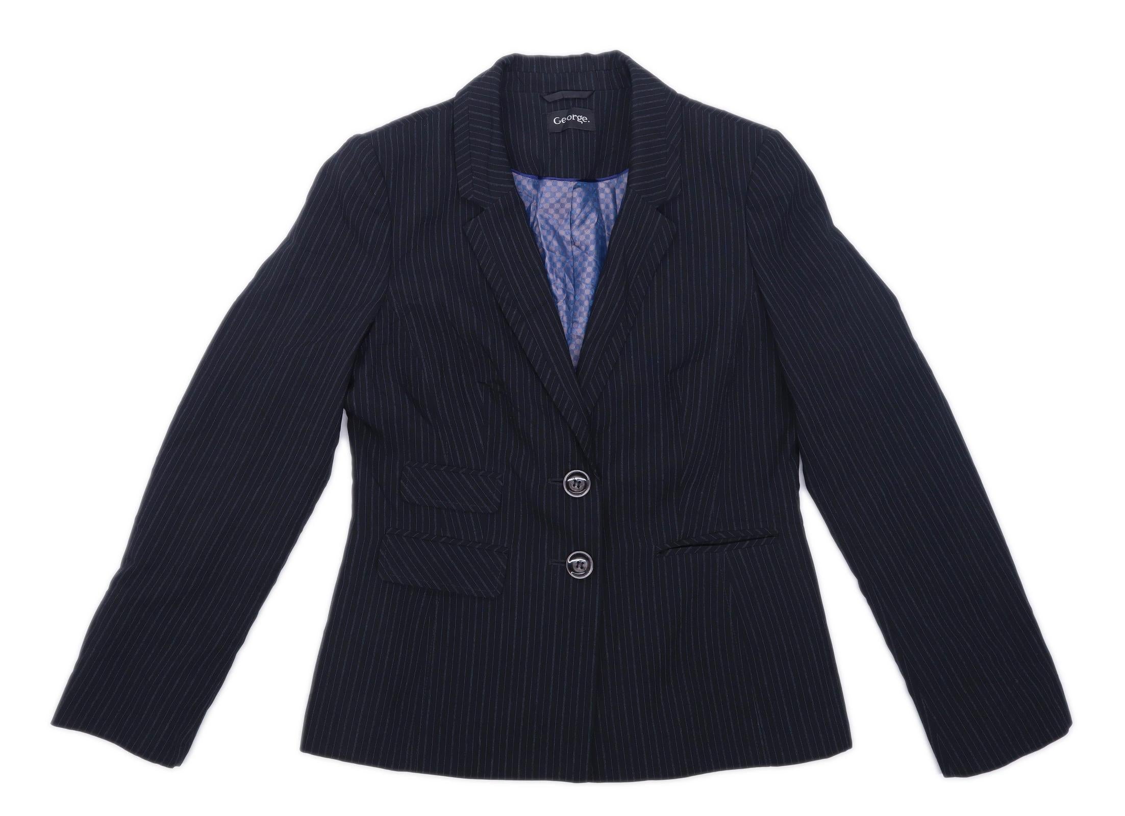 George Womens Size 12 Blue Striped Suit Jacket (Regular) – Preworn