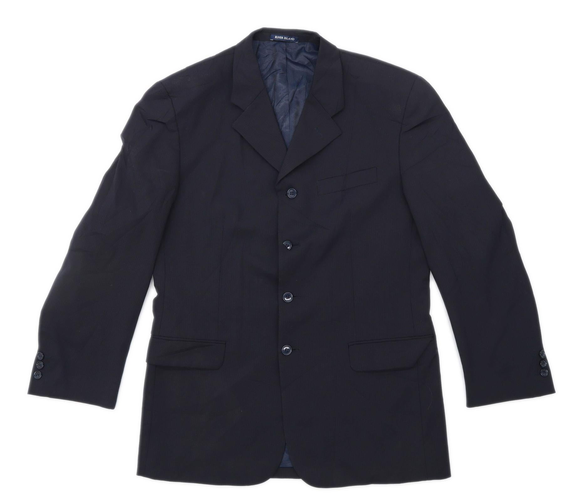 River Island Mens Wool Blend Striped Blue Suit Jacket 38 Chest (Regula ...