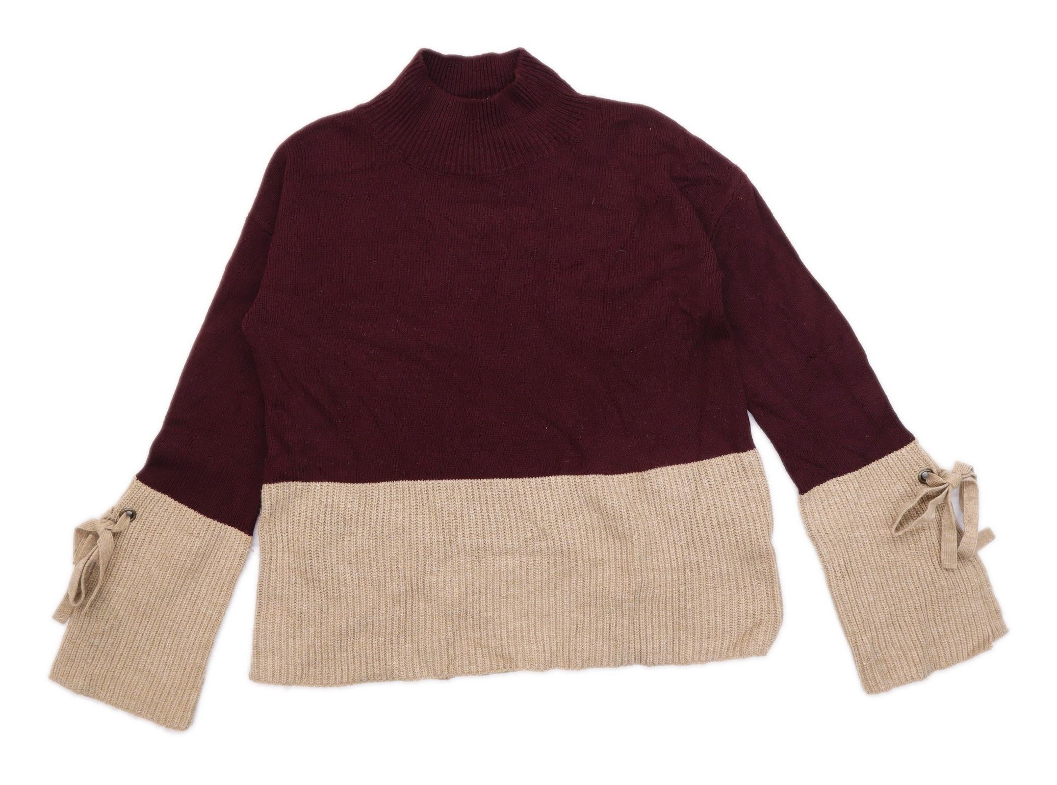Primark Womens Size 10-12 Burgundy Tie Detail Jumper (Regular) – Preworn