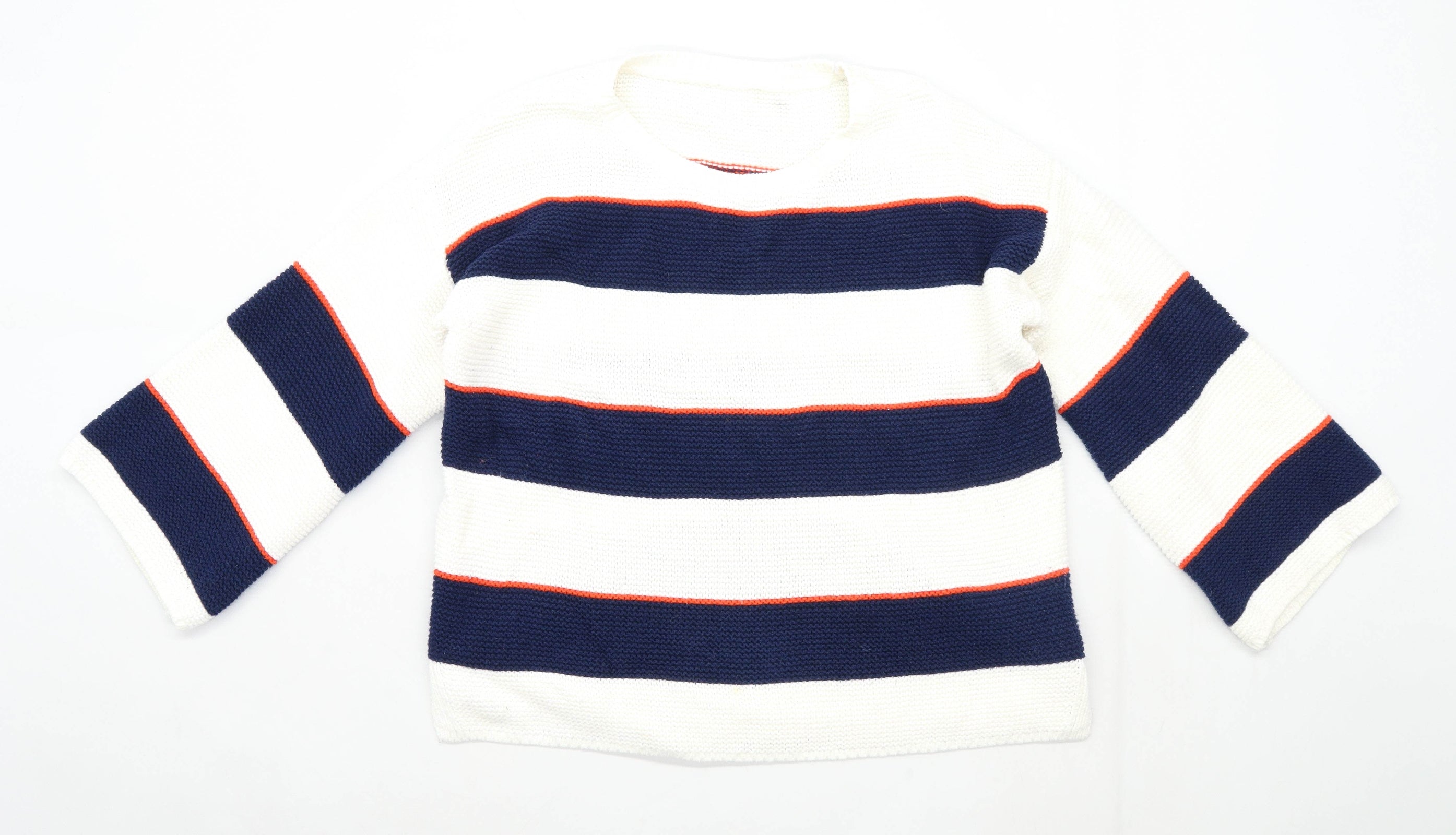 TU Womens Size 12 Striped Cotton Blend White Jumper (Regular) – Preworn