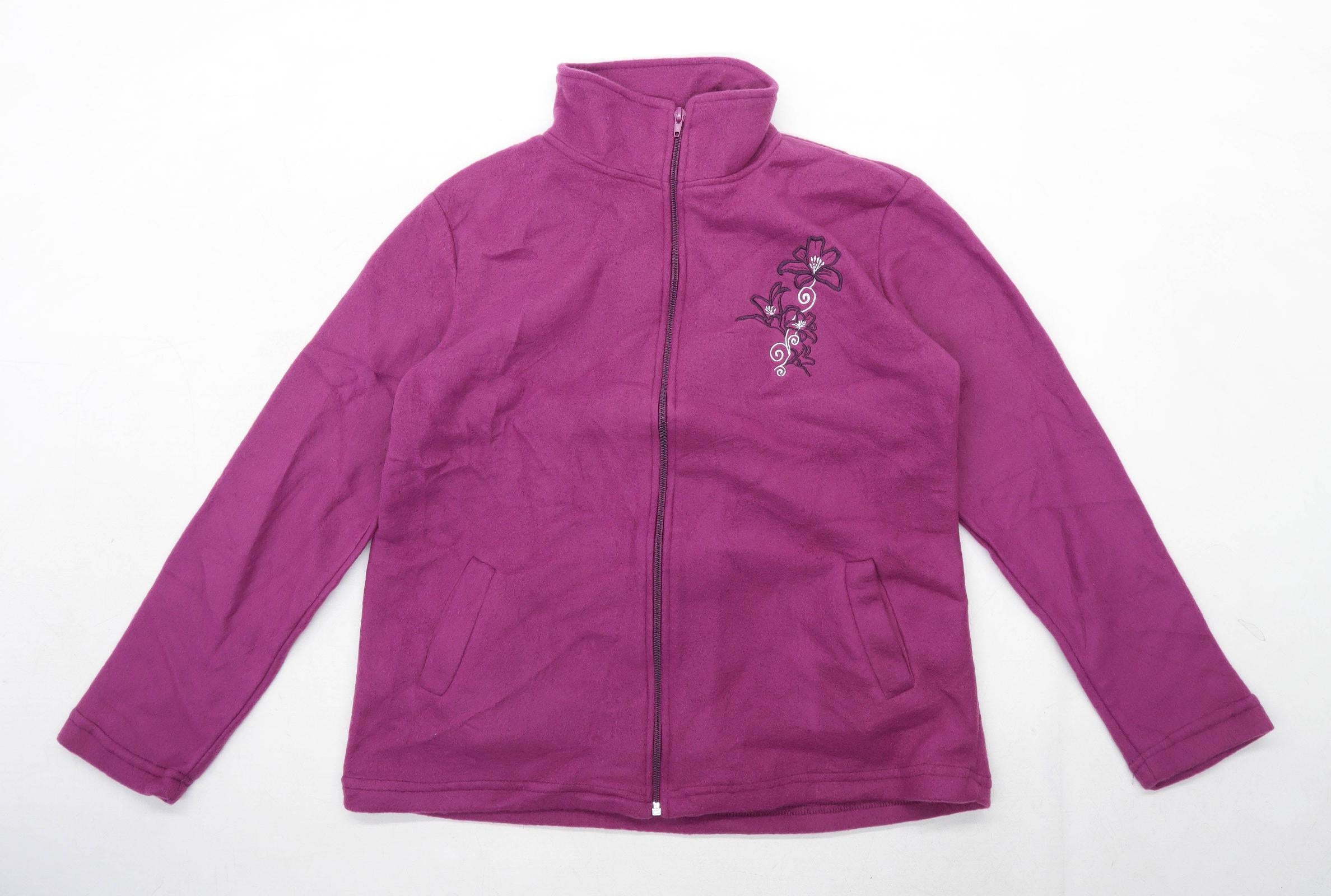 Anne De Lancay Womens Size S Fleece Floral Purple Jacket – Preworn