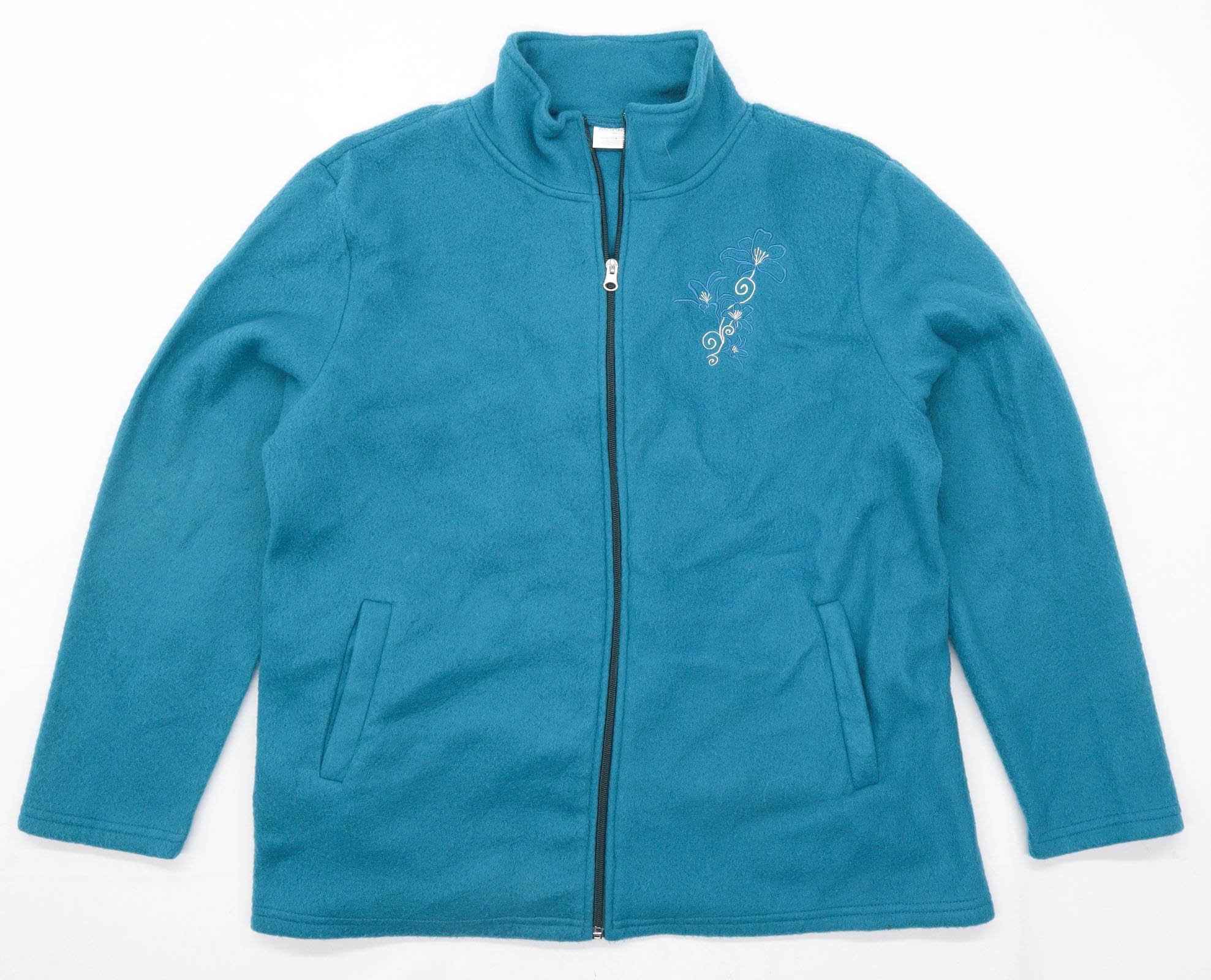 Anne de Lancay Womens Size L Fleece Blend Floral Teal Lightweight Jack ...