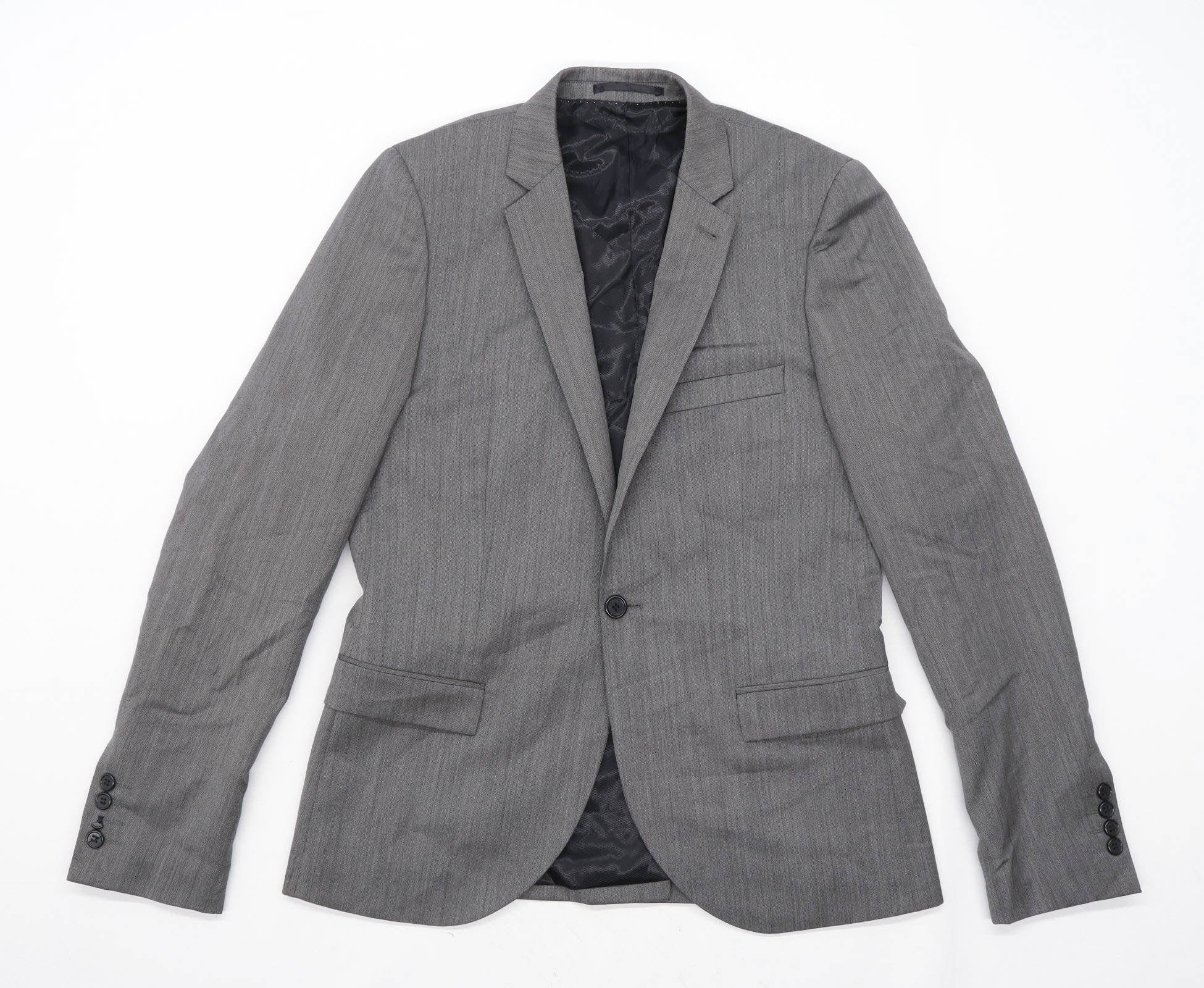 Topman Mens Wool Blend Grey Suit Jacket 38 Chest (Long) – Preworn
