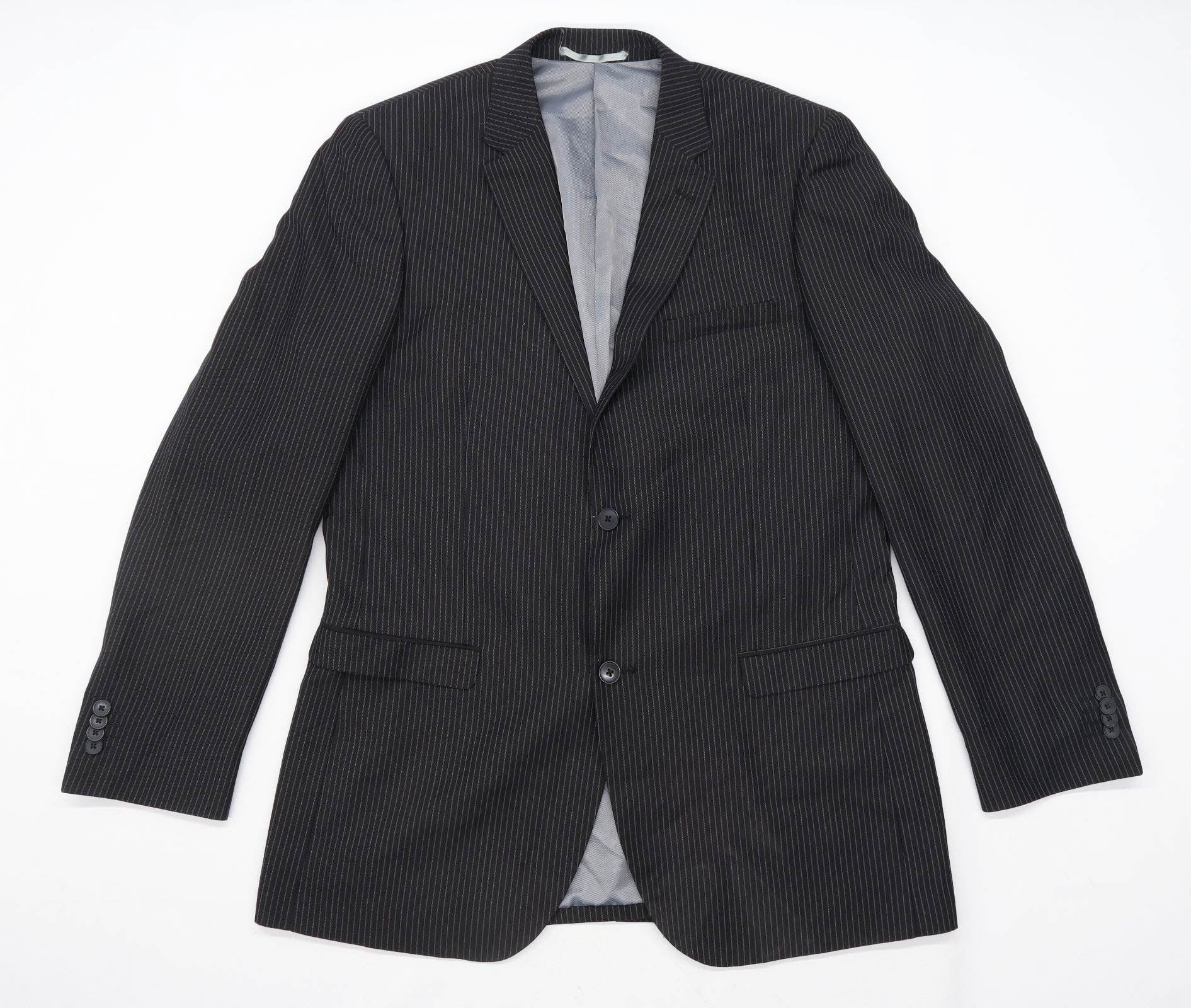 George Mens Striped Black Suit Jacket 40 Chest (Long) – Preworn