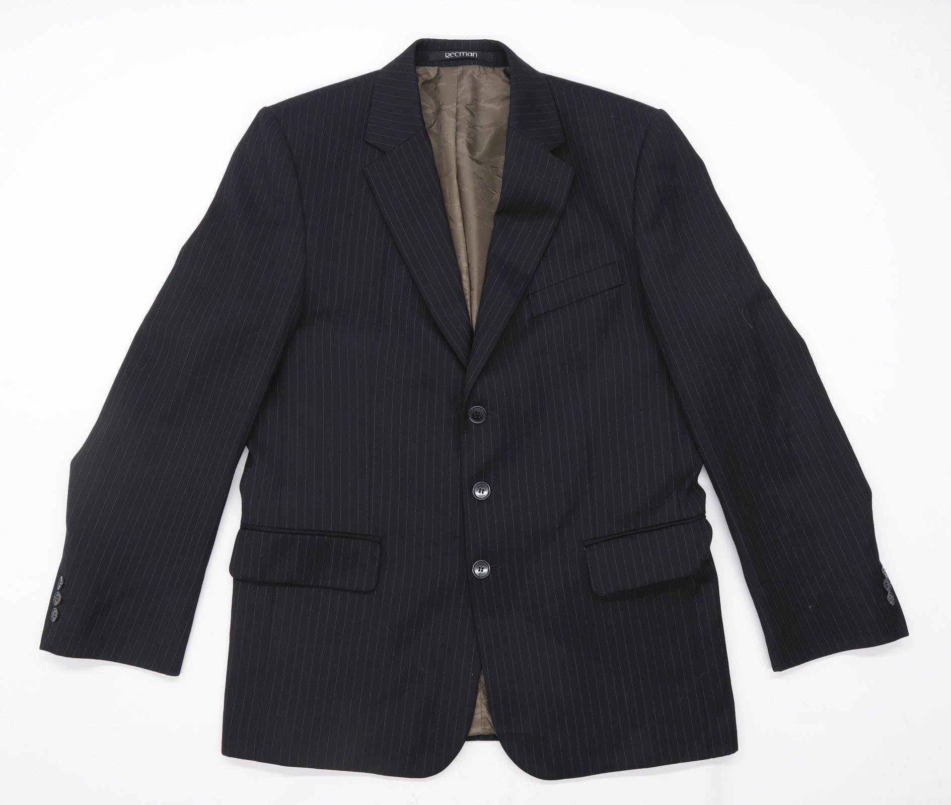 Recman Mens Striped Black Suit Jacket 40 Chest (Regular) – Preworn