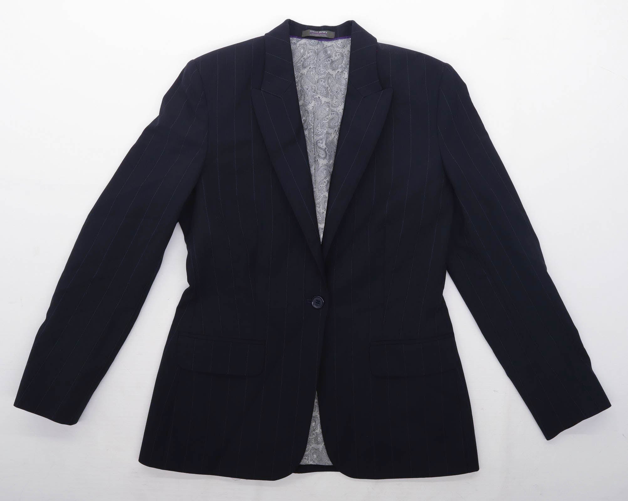 Simon Jersey Womens Size 10 Blue Striped Suit Jacket (Regular) – Preworn