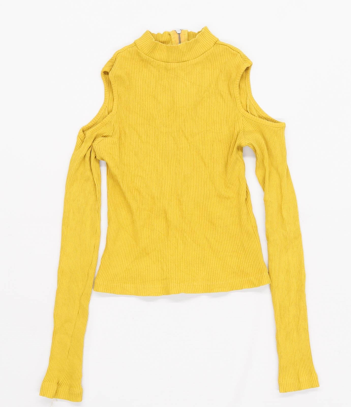 H&M Womens Size XS Textured Cotton Blend Yellow Ribbed Top (Regular ...