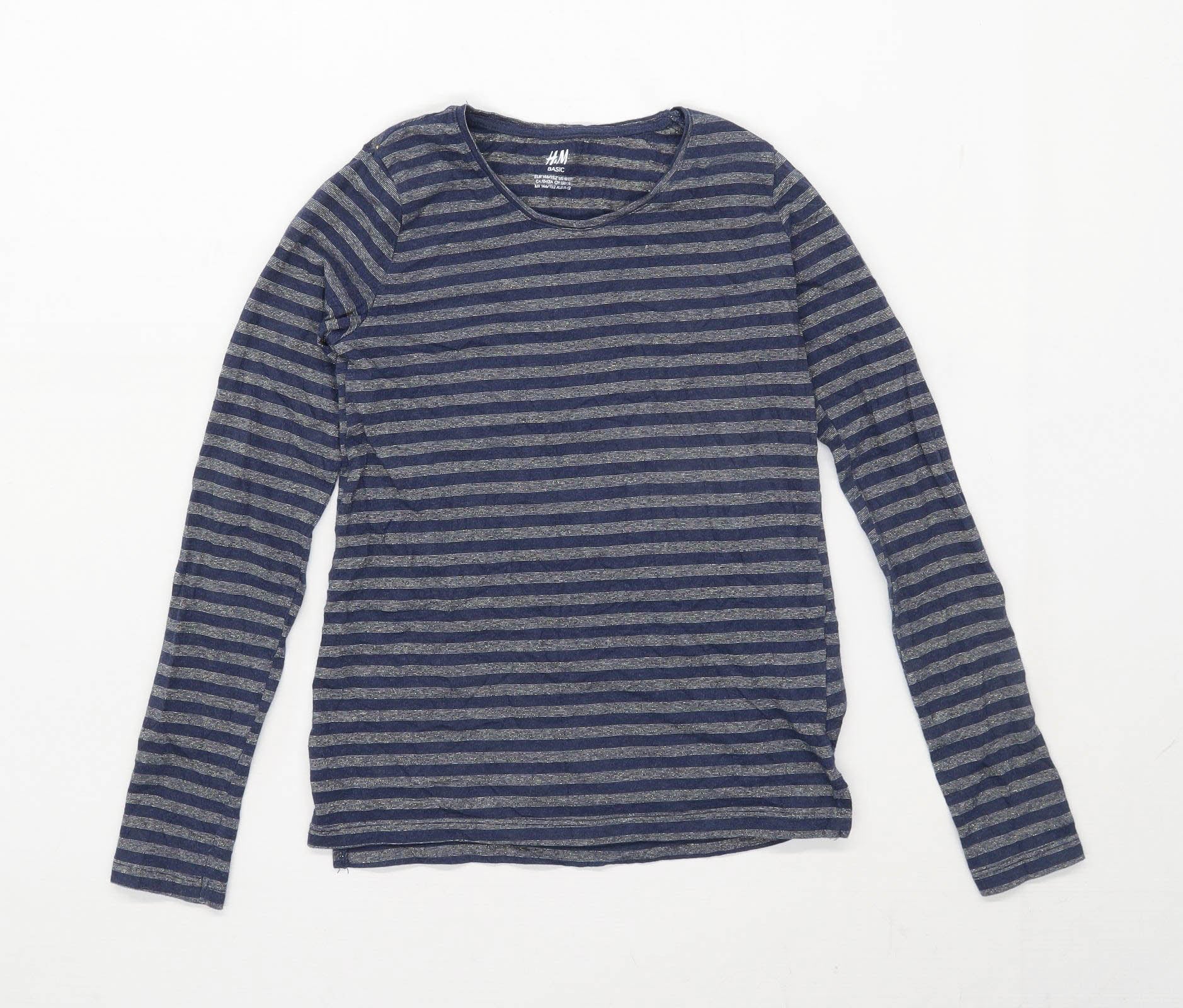 H&M Girls Striped Blue Sparkly Top Age 10-12 Years – Preworn