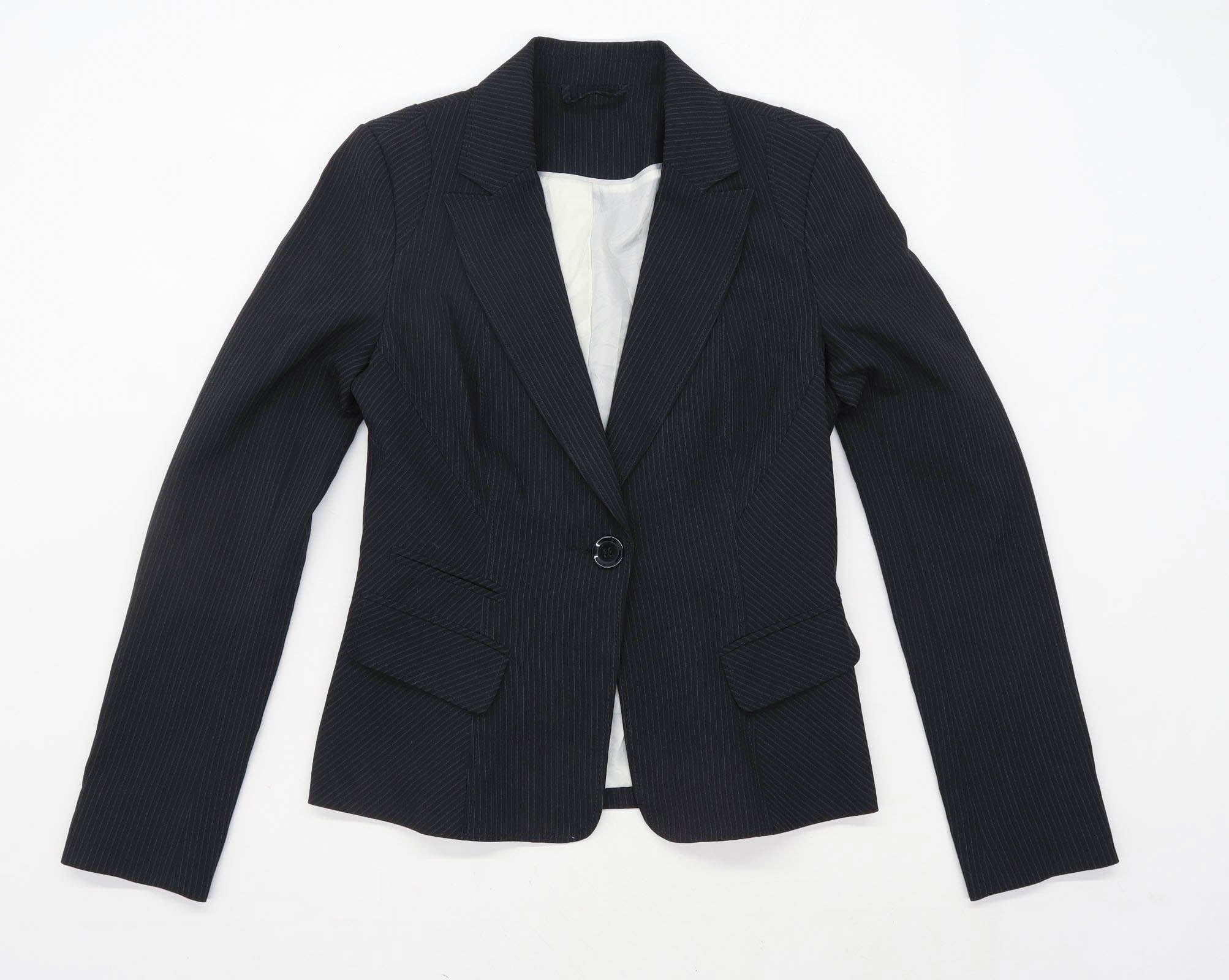 New Look Womens Size 12 Black Striped Suit Jacket (Regular) – Preworn