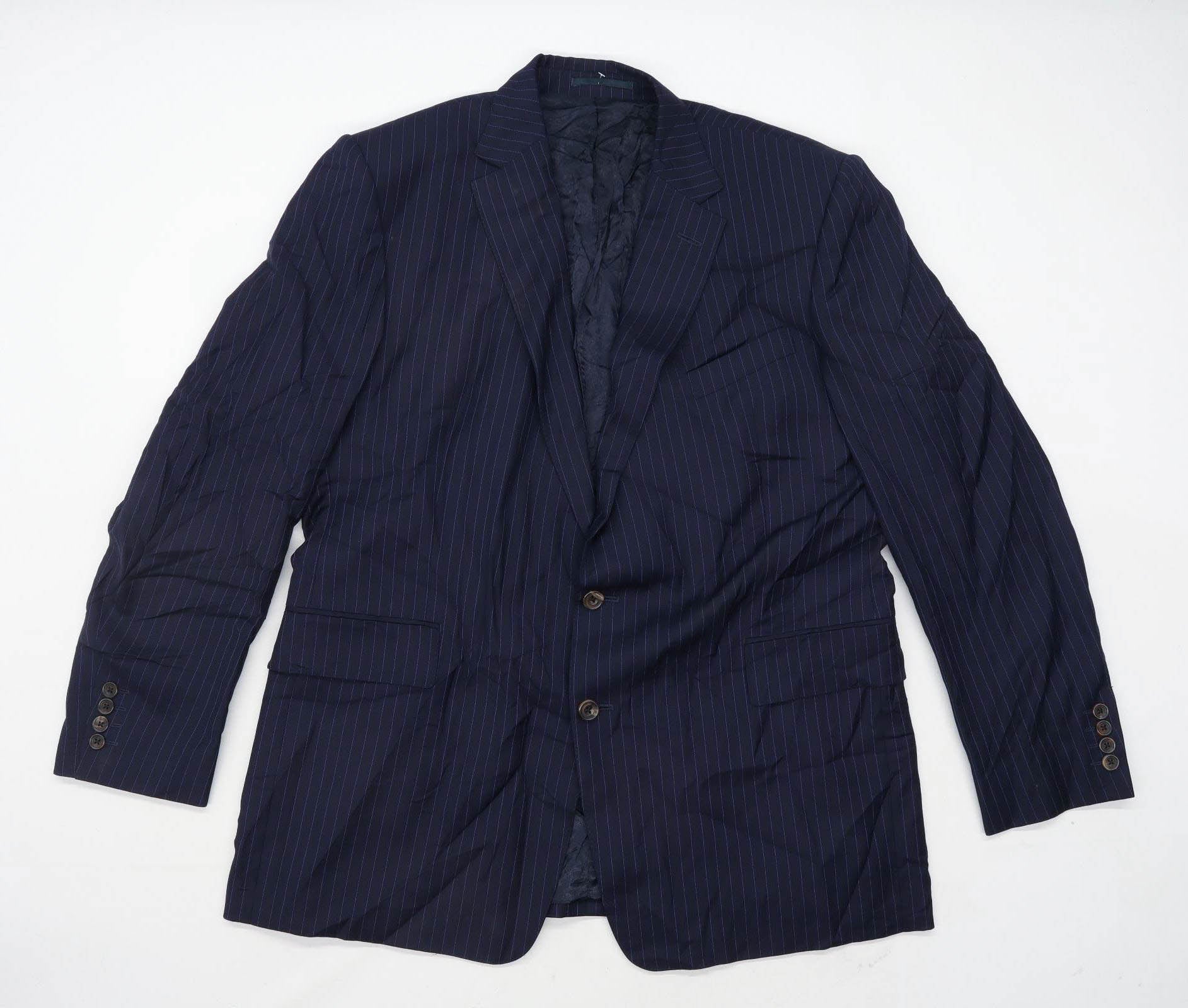 Chester Barrie Mens Wool Striped Blue Suit Jacket 46 Chest (Regular ...