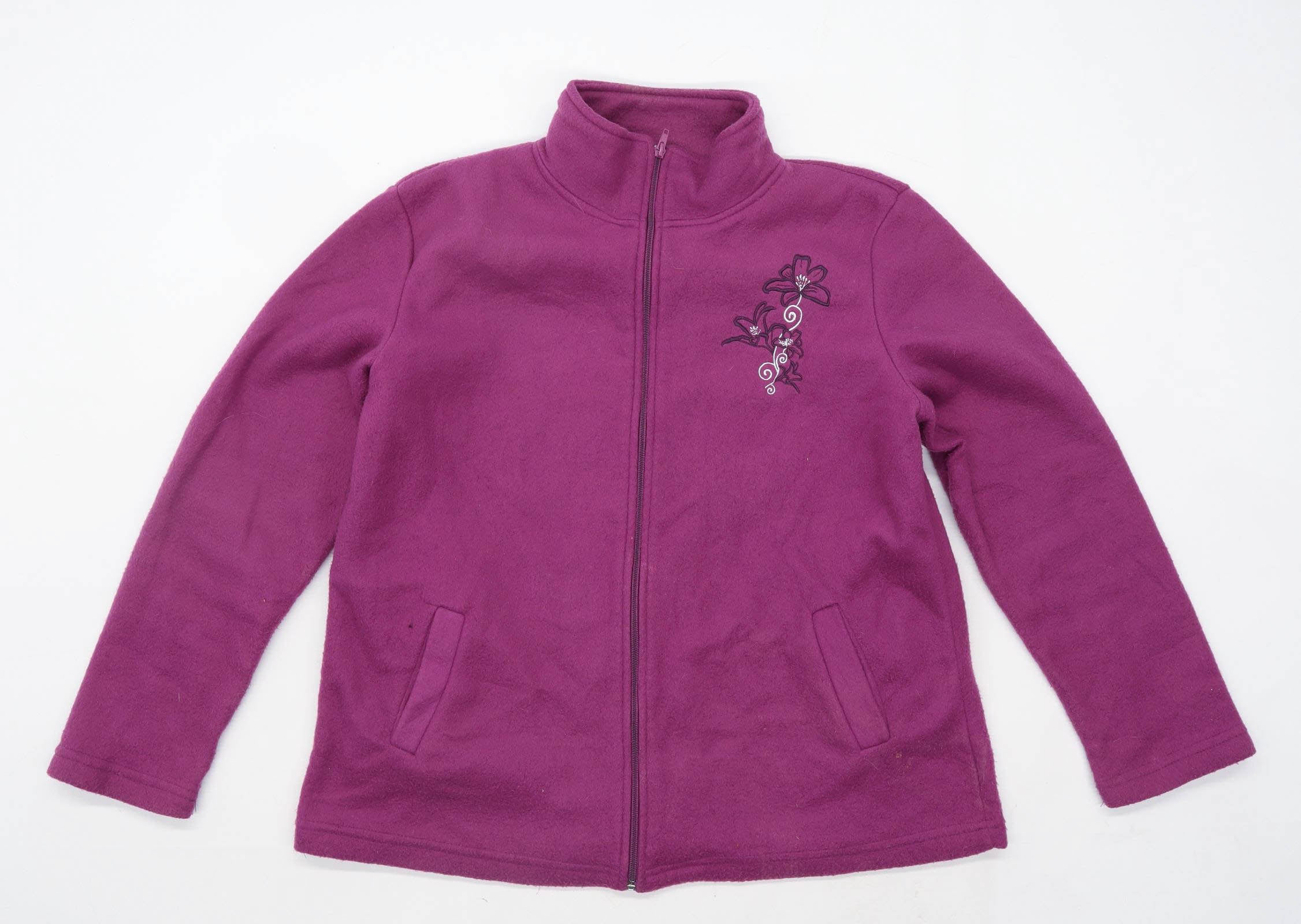 Anne de Lancay Womens Size M Fleece Floral Purple Full Zip Jacket – Preworn