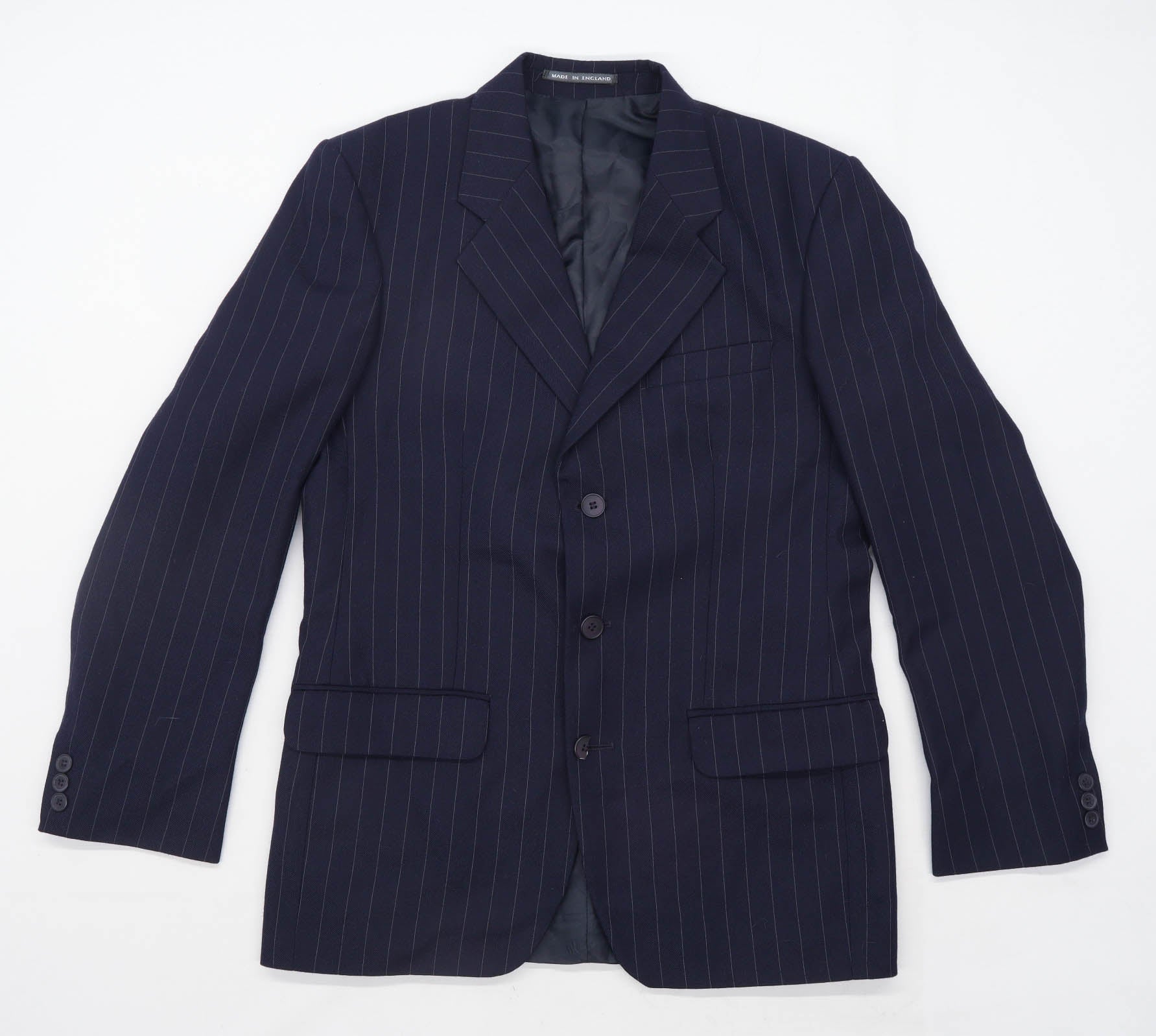 Saxon Hawk Mens Wool Blend Striped Blue Suit Jacket 36 Chest (Regular ...