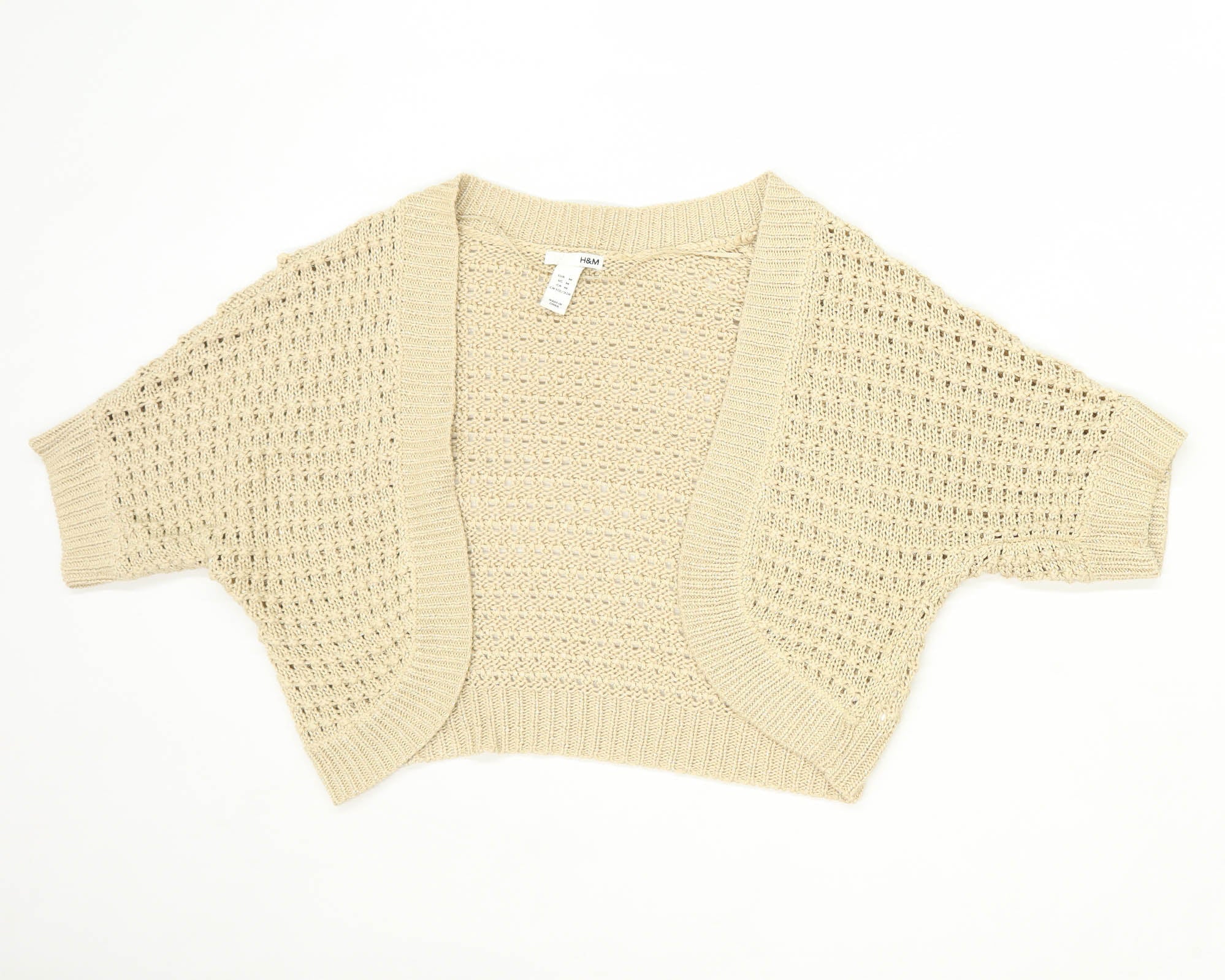 H&M Womens Size M Beige Metallic Crochet Shrug (Regular) – Preworn