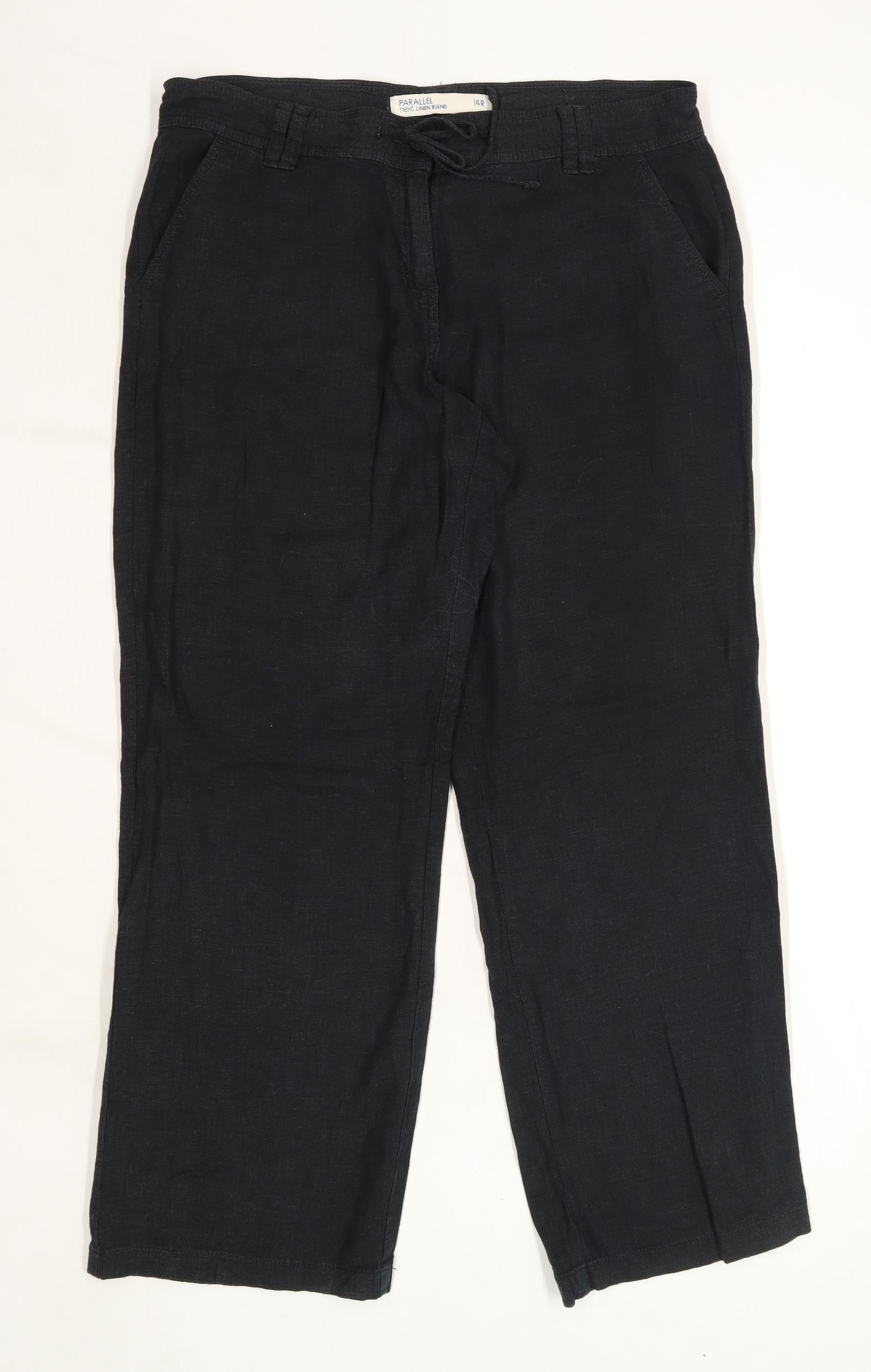 Womens Parallel Black Linen Blend Trousers Size 14/L28 – Preworn