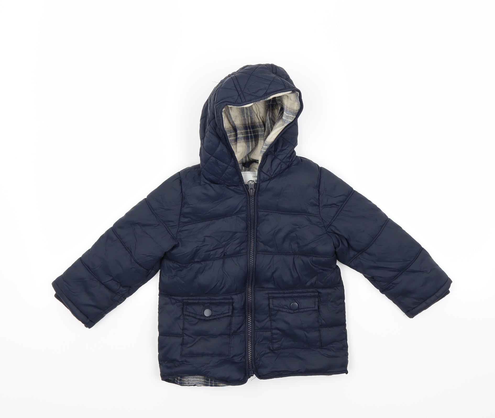George Boys Blue Puffer Jacket Cape Size 2 Years – Preworn