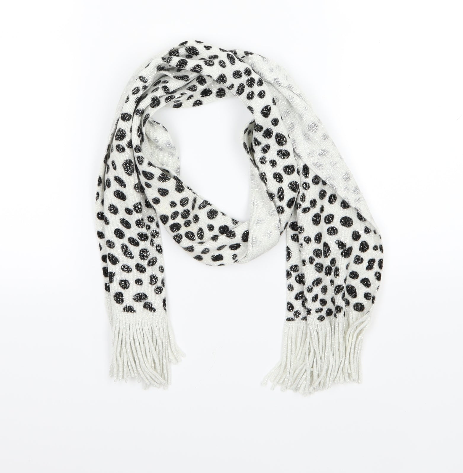 Preworn Womens White Polka Dot Knit Scarf