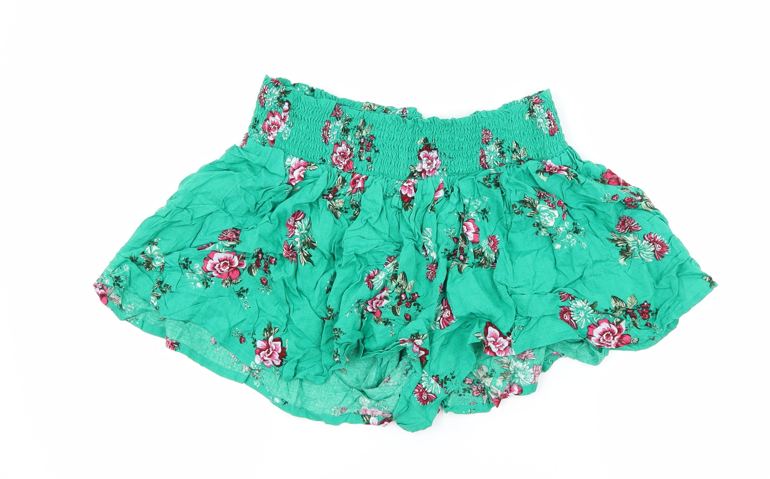 Primark Womens Green Floral Hot Pants Shorts Size 14 – Preworn