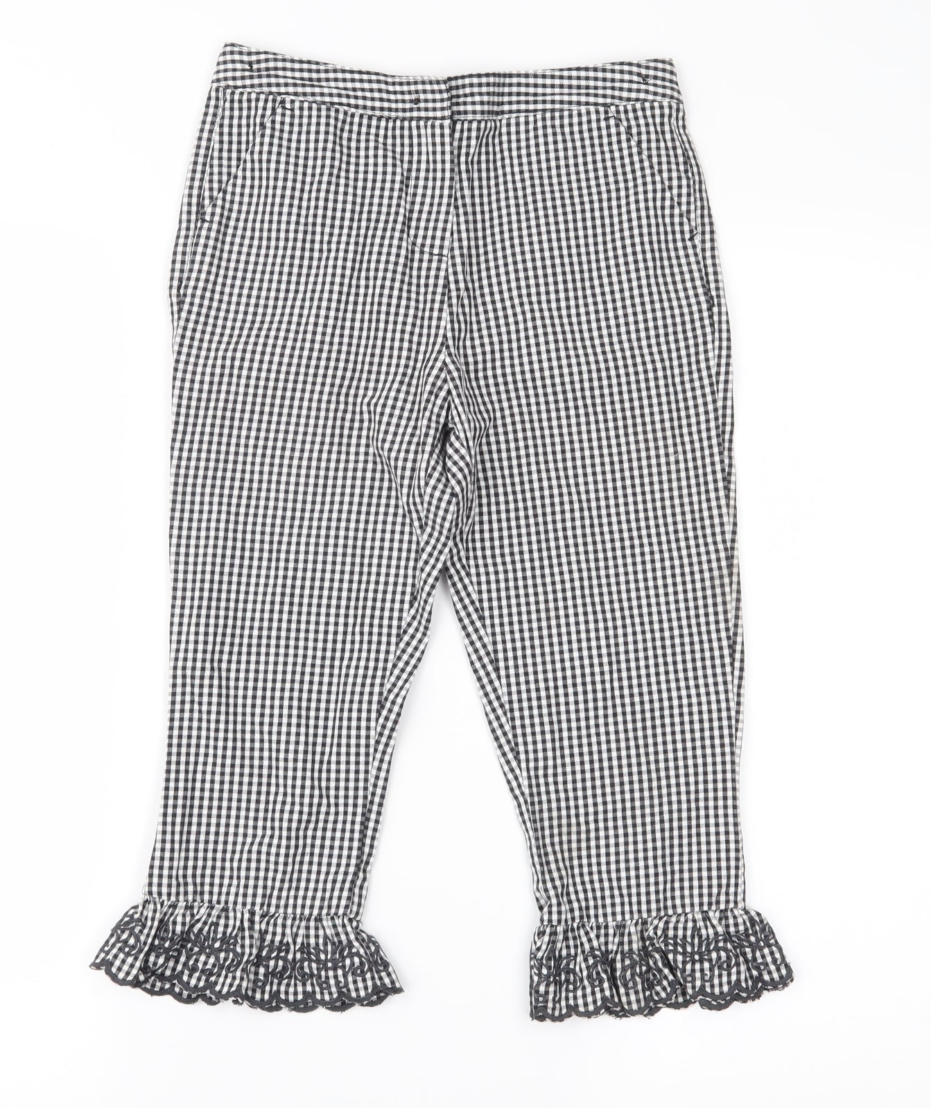 NEXT Girls Black Check Cropped Trousers Size 9 Years – Preworn