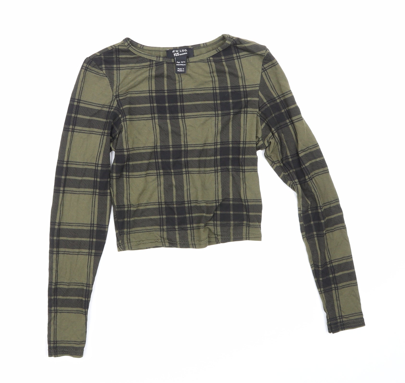 NEWLOOK Girls Green Check Cropped T-Shirt Size 10-11 Years – Preworn