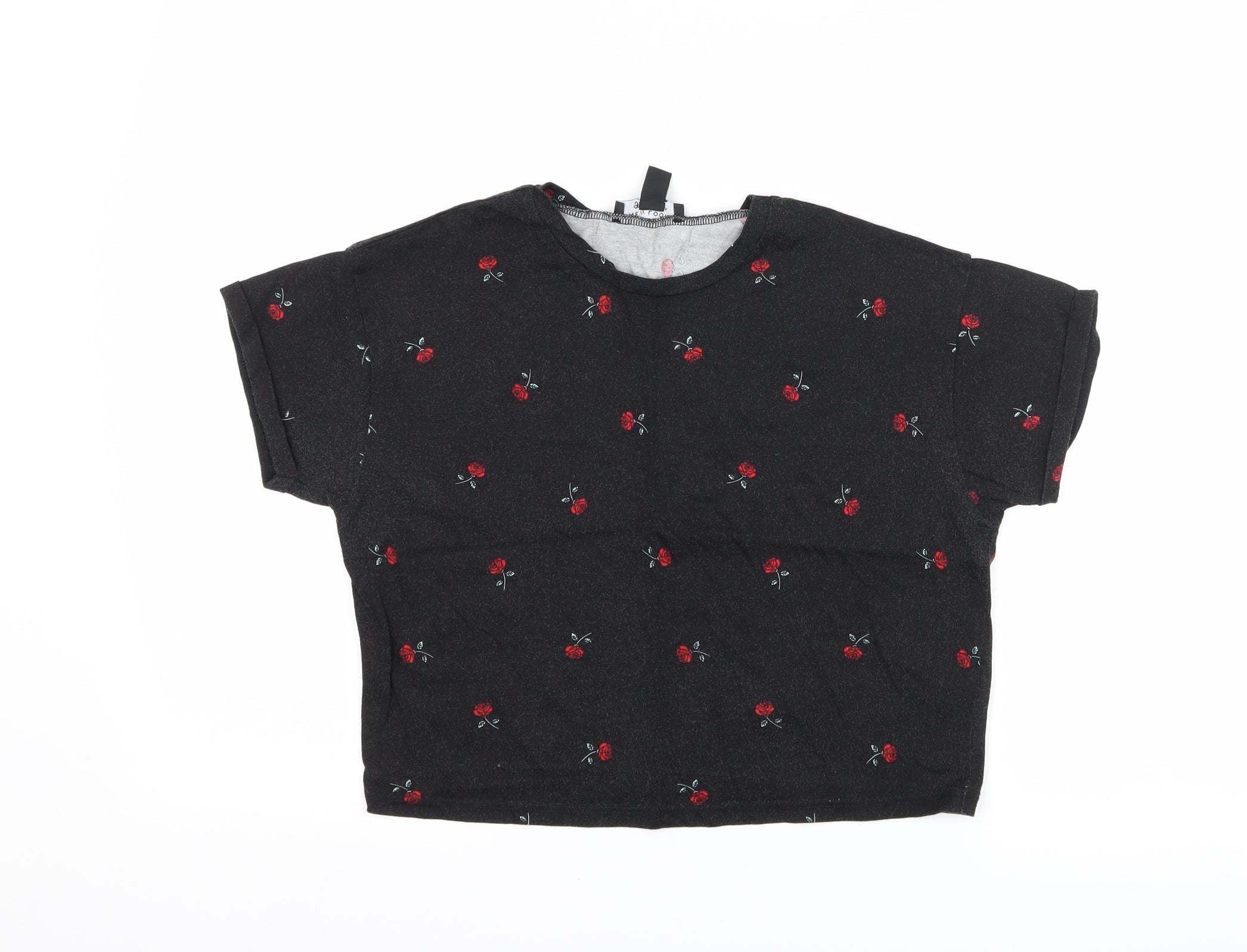 New Look Girls Black Floral Cropped T-Shirt Size 12-13 Years – Preworn
