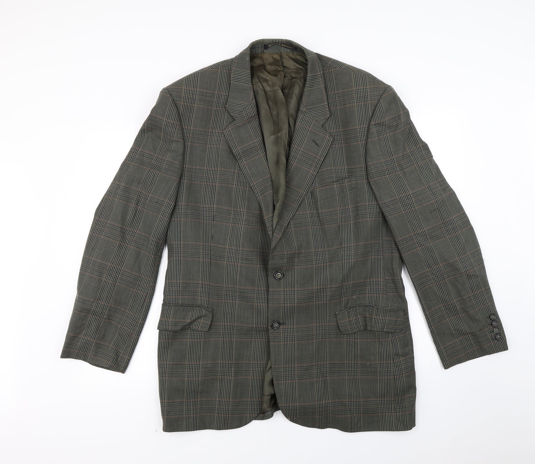 M&S Mens Green Check Jacket Blazer Size L - Shoulder Pads – Preworn