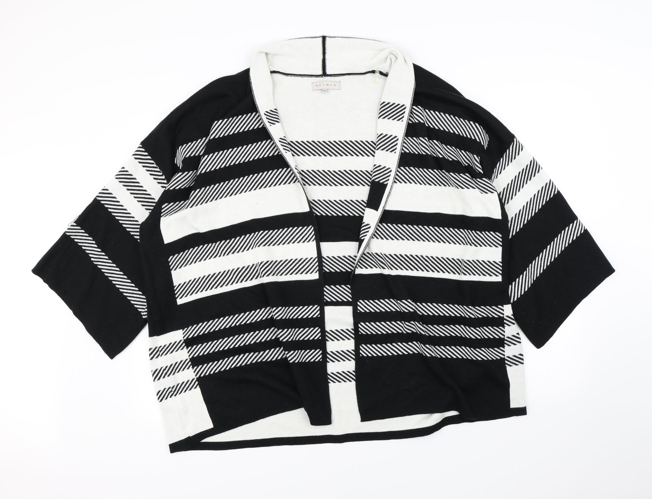 Nutmeg Womens Black Striped Cardigan Jumper Size 20 – Preworn