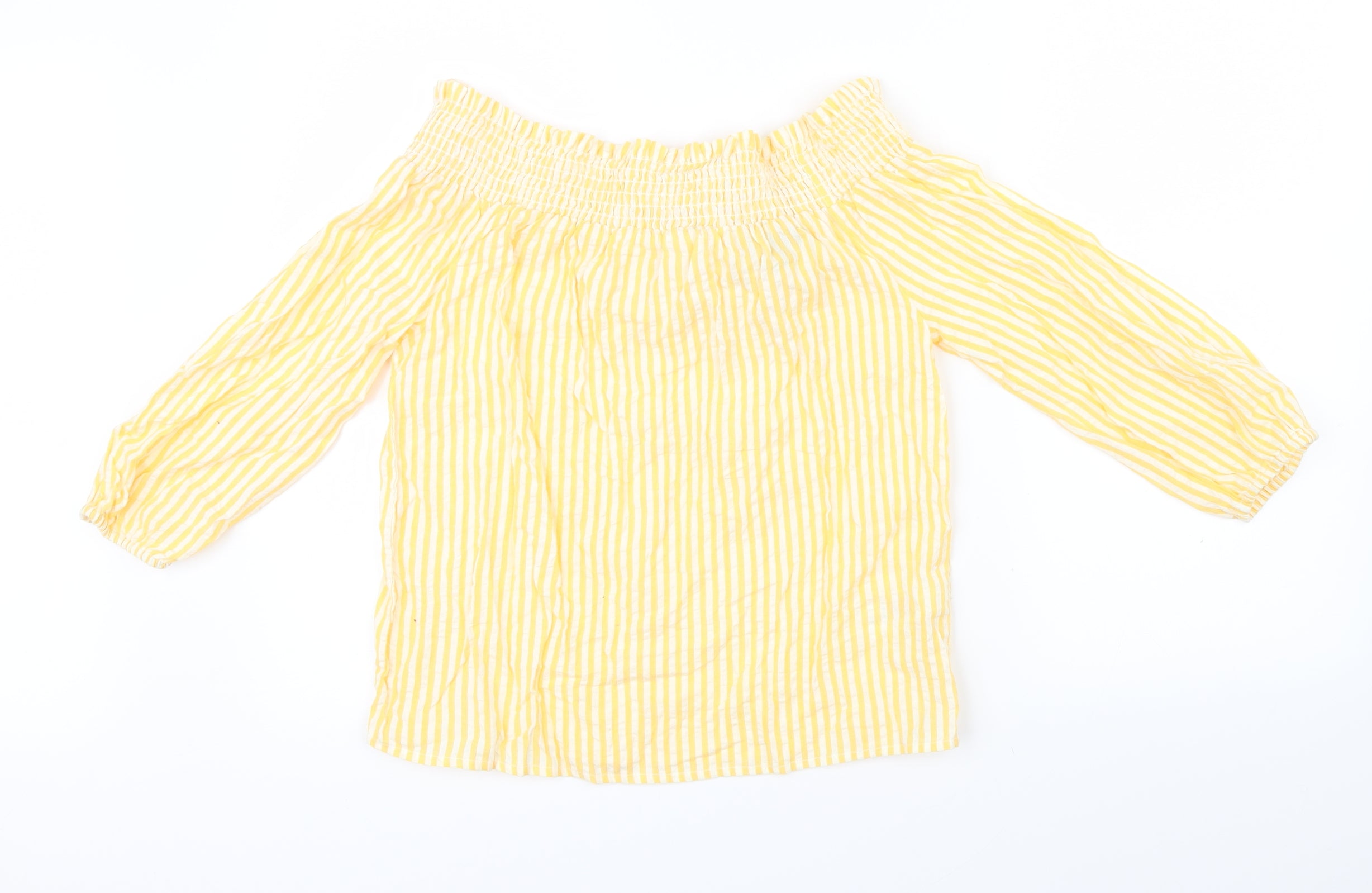 Primark Womens Yellow Striped Basic Blouse Size 8 - Bow detail – Preworn