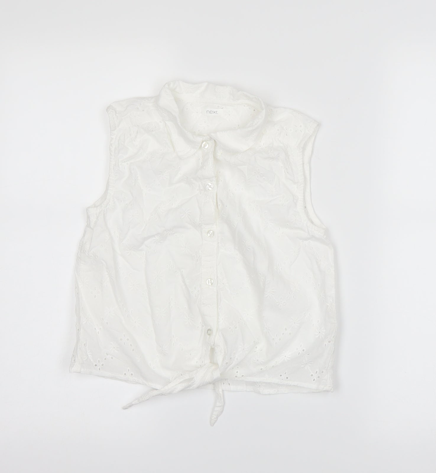 NEXT Girls White Basic Button-Up Size 10 Years - tie front – Preworn