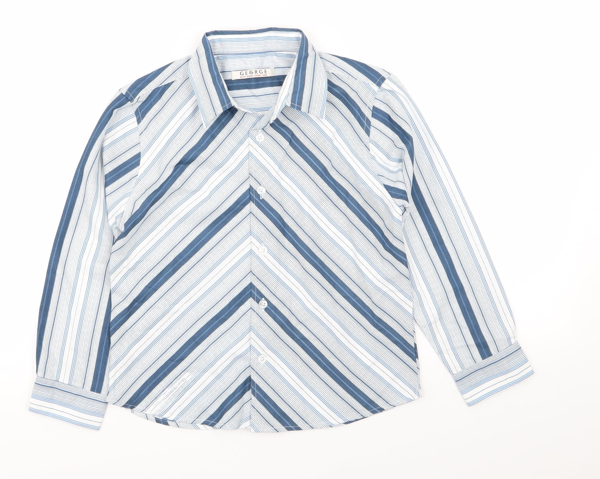 Asda George Boys Blue Striped Basic Dress Shirt Size 7-8 Years – Preworn
