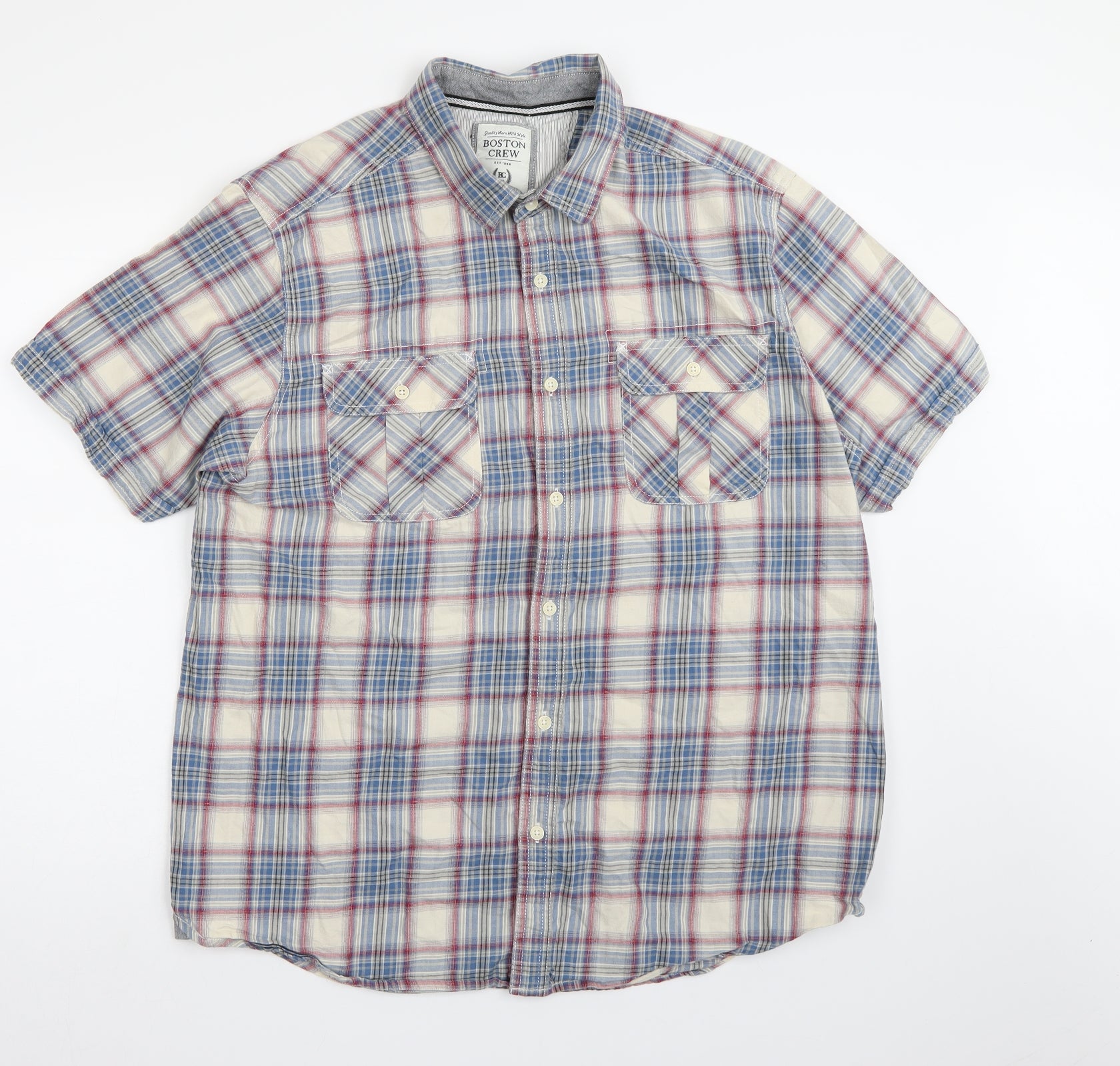 Boston crew Womens Blue Check Basic Button-Up Size XL – Preworn