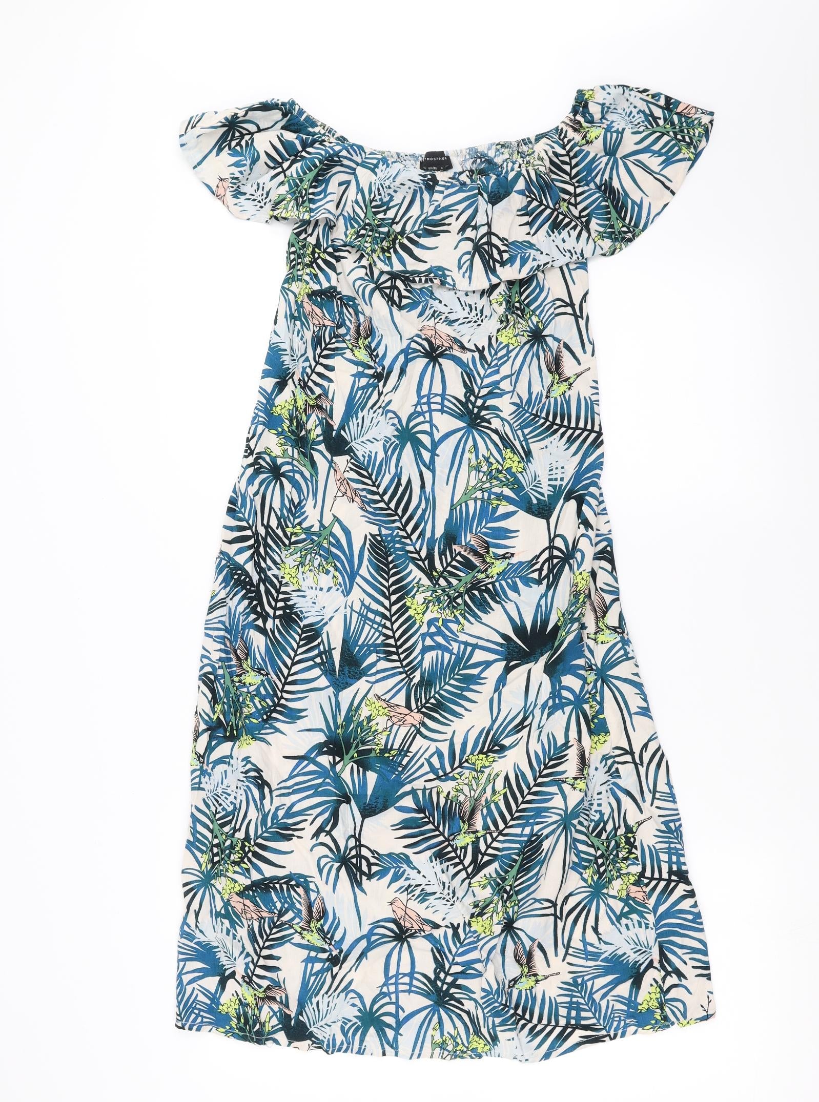 Primark Womens Blue Floral Trapeze & Swing Size 4 - Leaf Pattern – Preworn