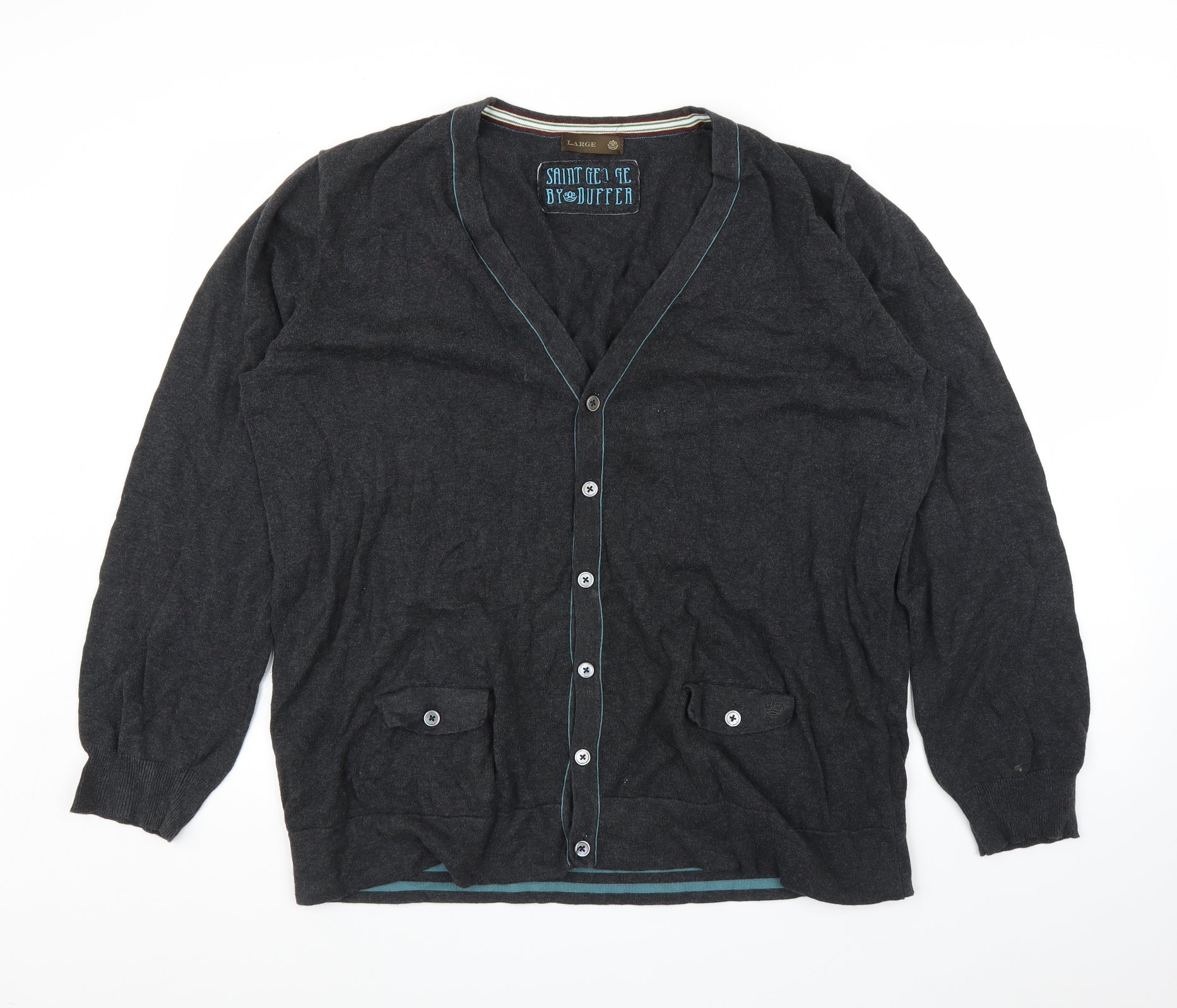 Duffer of St. George Mens Grey Cardigan Jumper Size L – Preworn