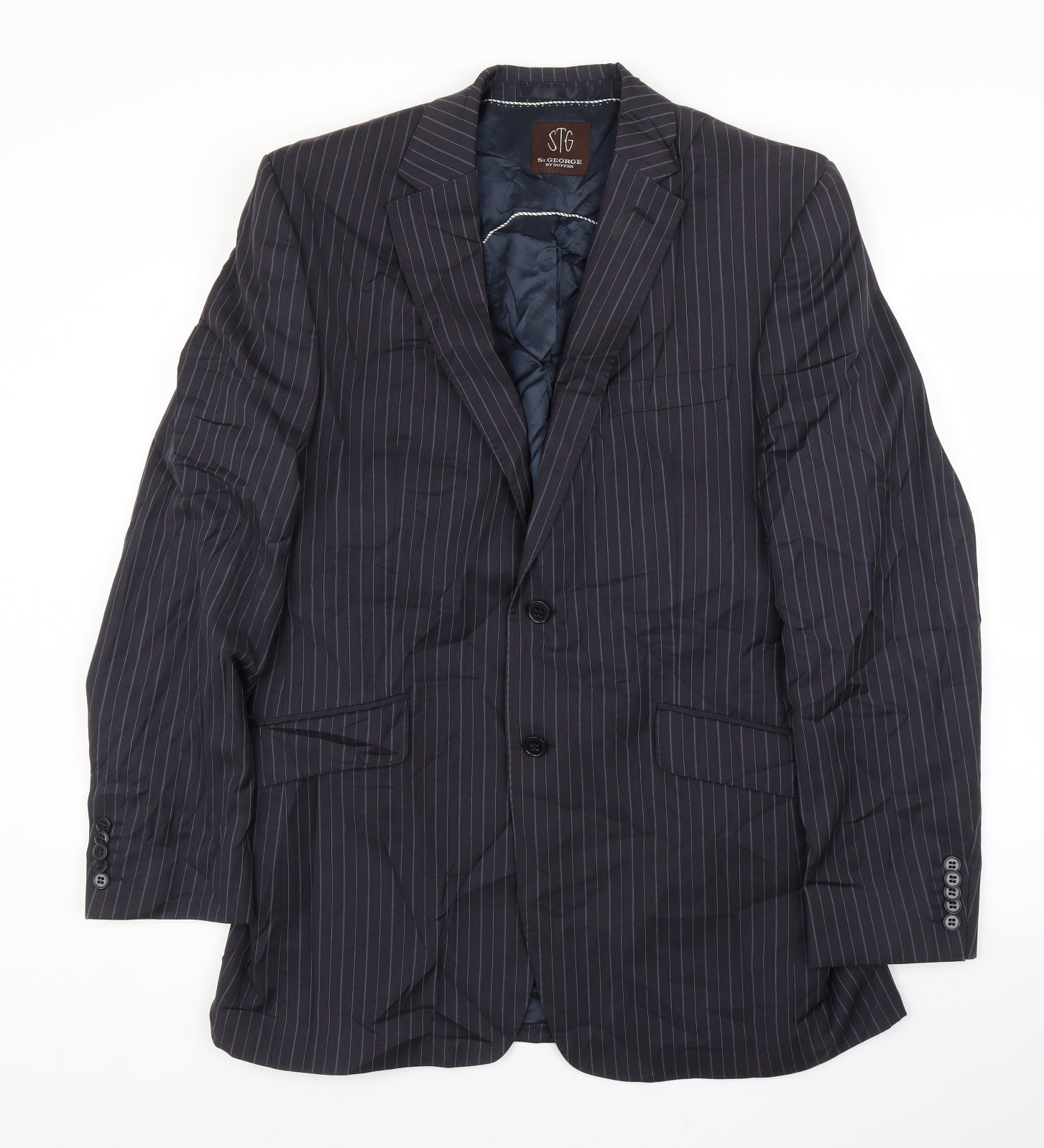 Duffer of St. George Mens Blue Striped Jacket Suit Jacket Size 42 – Preworn