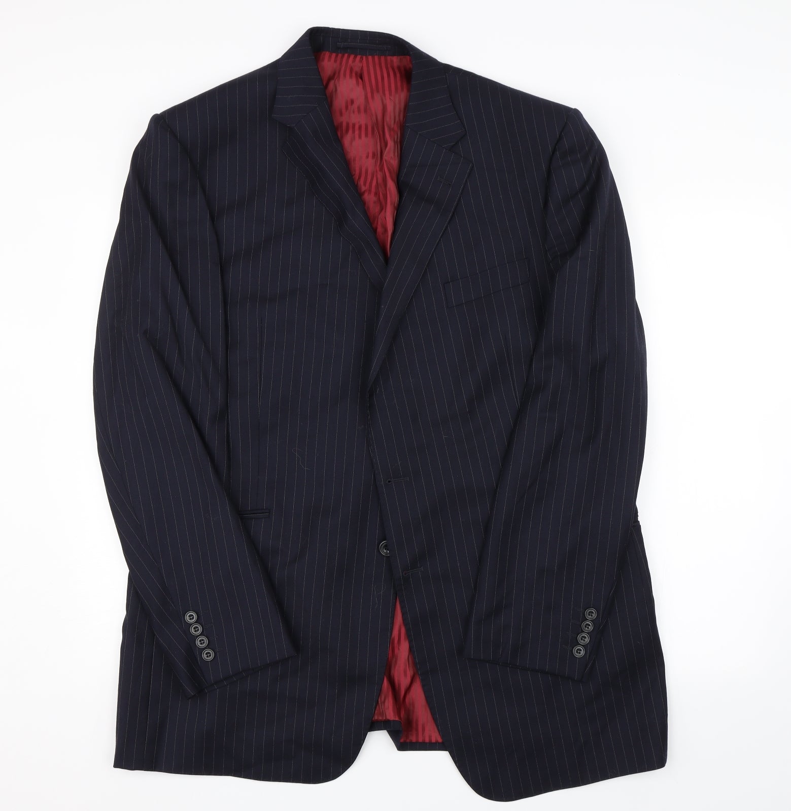 M&S Mens Blue Striped Jacket Suit Jacket Size 44 – Preworn